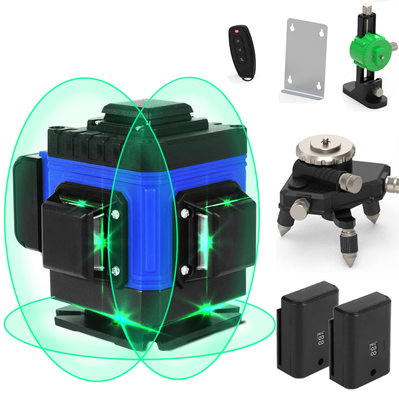AIRSEE Self-Leveling Laser Level, 2022 Upgrade 3D Green Blue Beam 3x360 Cross Rechargeable 12 Line Laser with Remote Control –Three Plane Leveling Line Laser Level with Tripod Pivoting Base