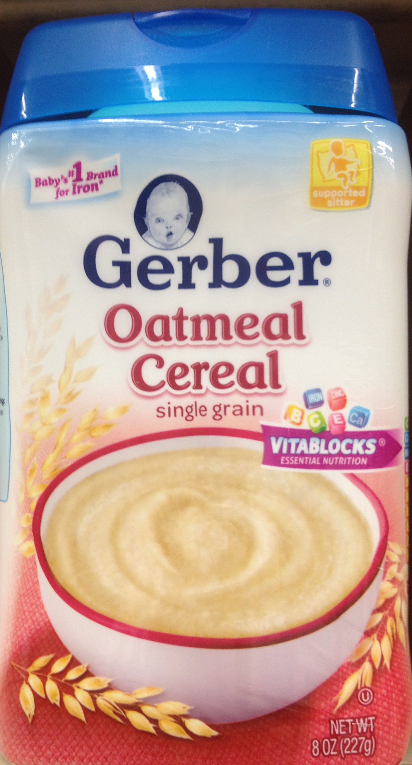 Gerber Cereal for Baby 1st Foods Grain & Grow Oatmeal Cereal, Made with Whole Grains & Essential Nutrients, Non-GMO, For Supported Sitters, 8-Ounce Canister (Pack of 5)