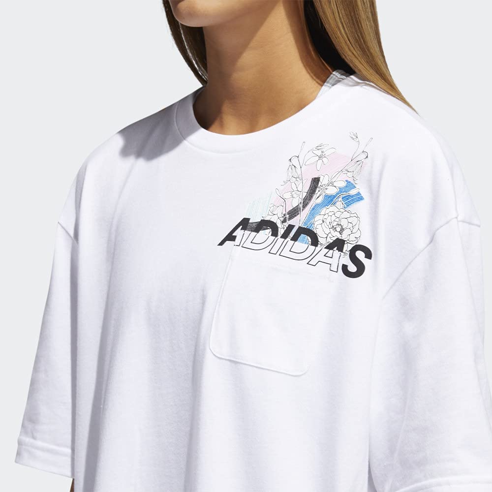 adidas womens Nini Graphics Pocket Tee White Medium