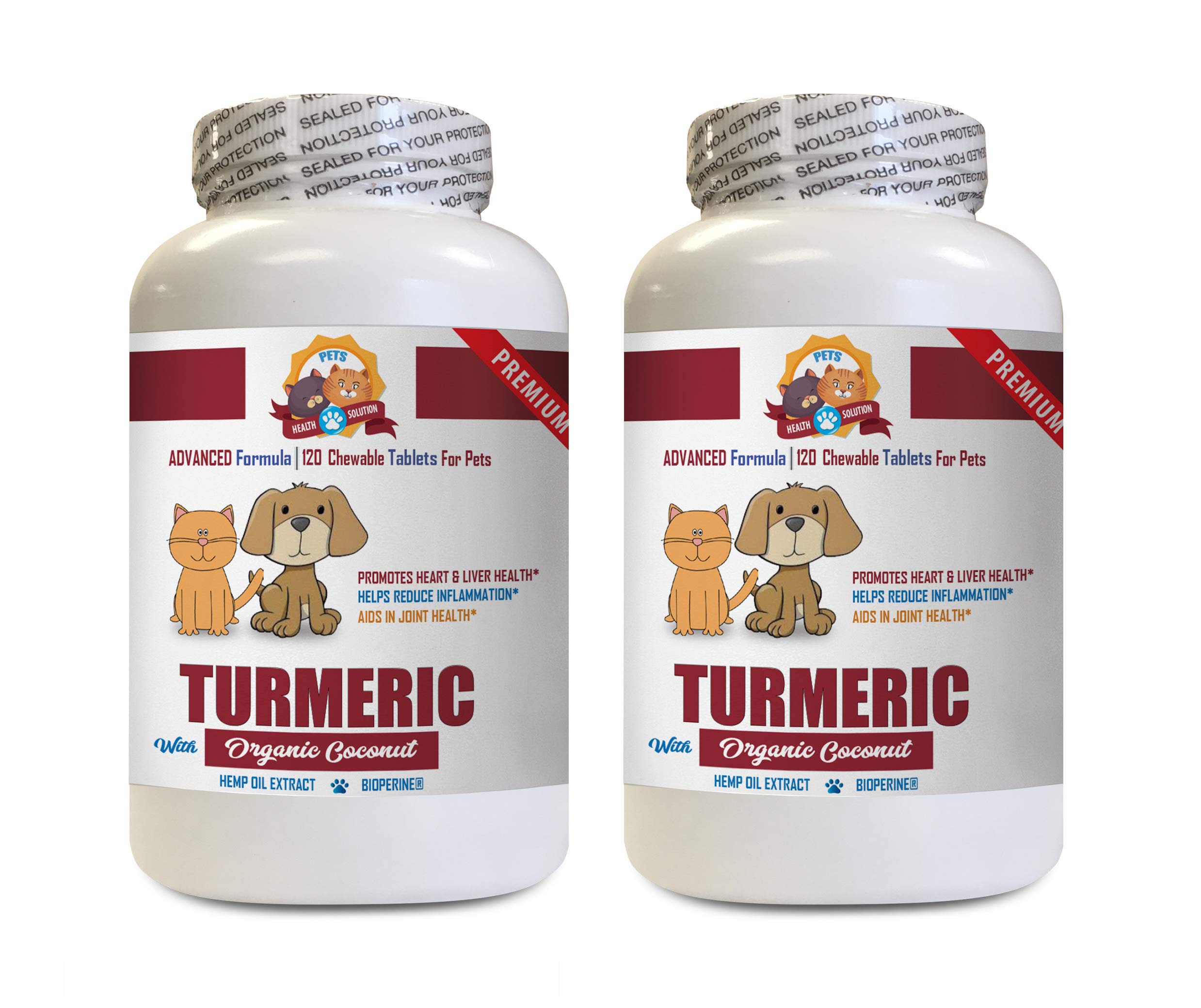 cat Joint Supplement - Pets Turmeric with Organic Coconut Oil - Dogs and Cats - Added Hemp Oil Extract - Powerful - Hemp Oil for Cats for Pain - 2 Bottles (240 Treats)