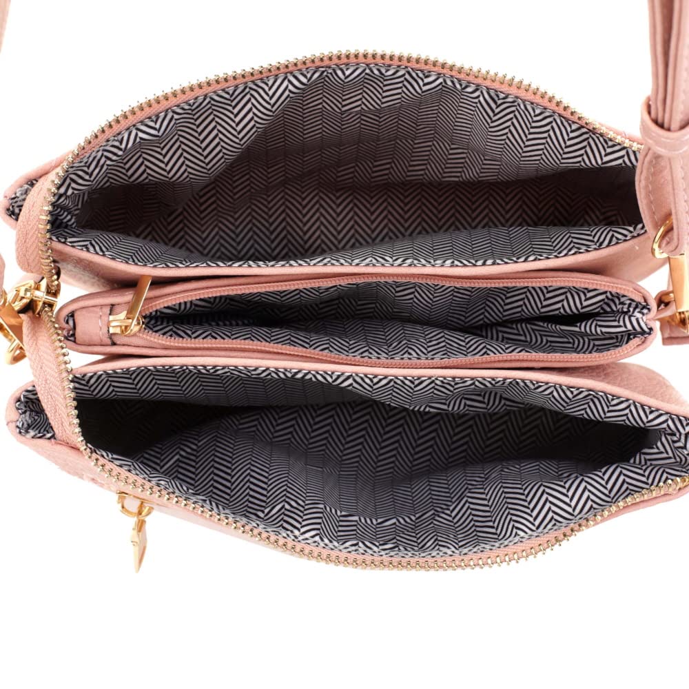 Trendeology Lightweight Vegan Leather Multi 5 Compartment Roomy Wristlet Crossbody Bag (1Embossed Wristlet Crossbody - Beige)