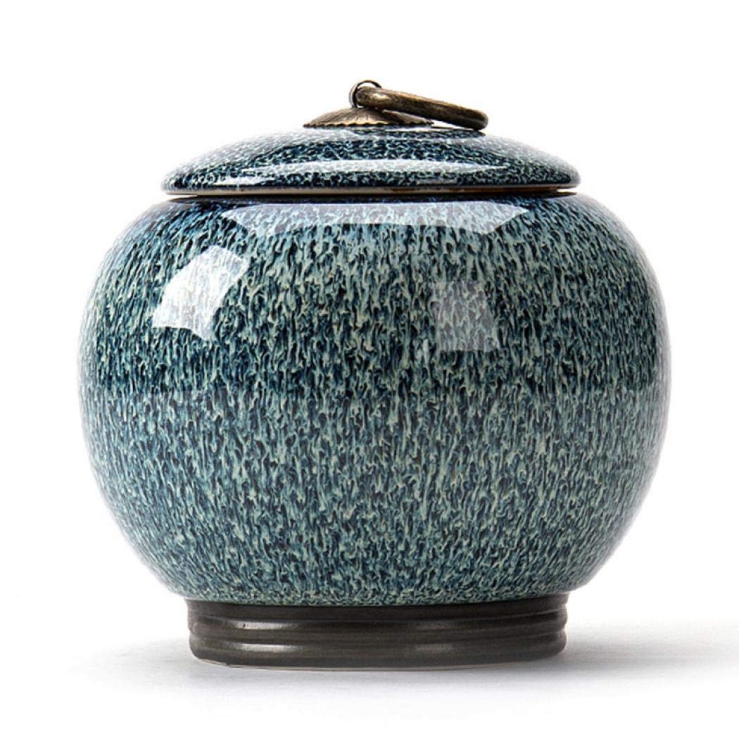 Airtight Lid Tea Canister for Loose Tea Spice Coffee Bean Tea Caddy Storage Ceramic Porcelain Jar for Tea Coffee Herb Spices Sugar and More (Blue)