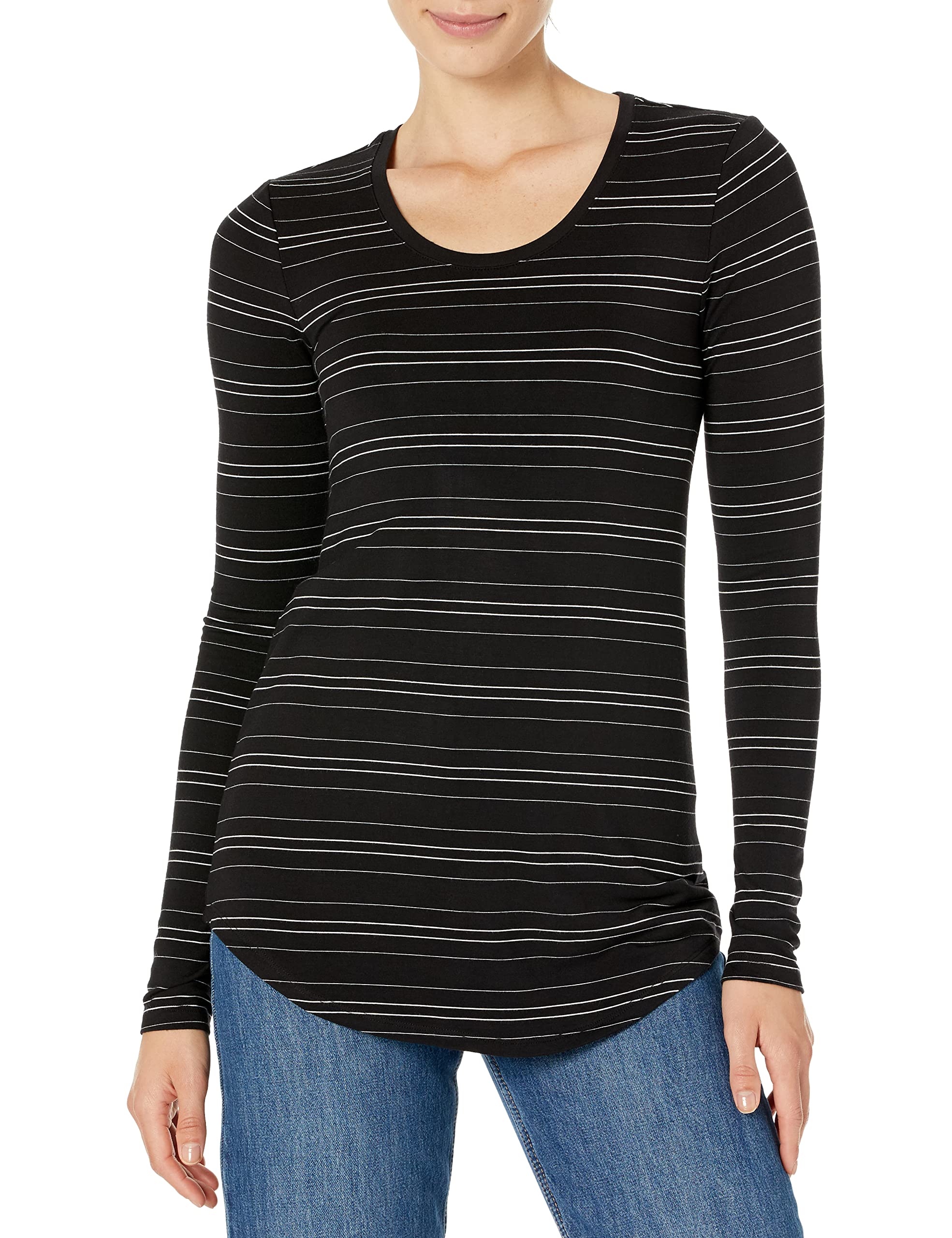Amazon Essentials Women's Jersey Relaxed-Fit Long-Sleeve Scoopneck Swing Tunic (Previously Daily Ritual), Black, Medium