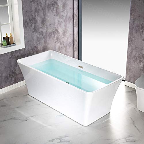 WOODBRIDGE 67" Acrylic Freestanding Bathtub Contemporary Soaking White Tub with Brushed Nickel Overflow and Drain,BTS1609 -B/N-Drain &O
