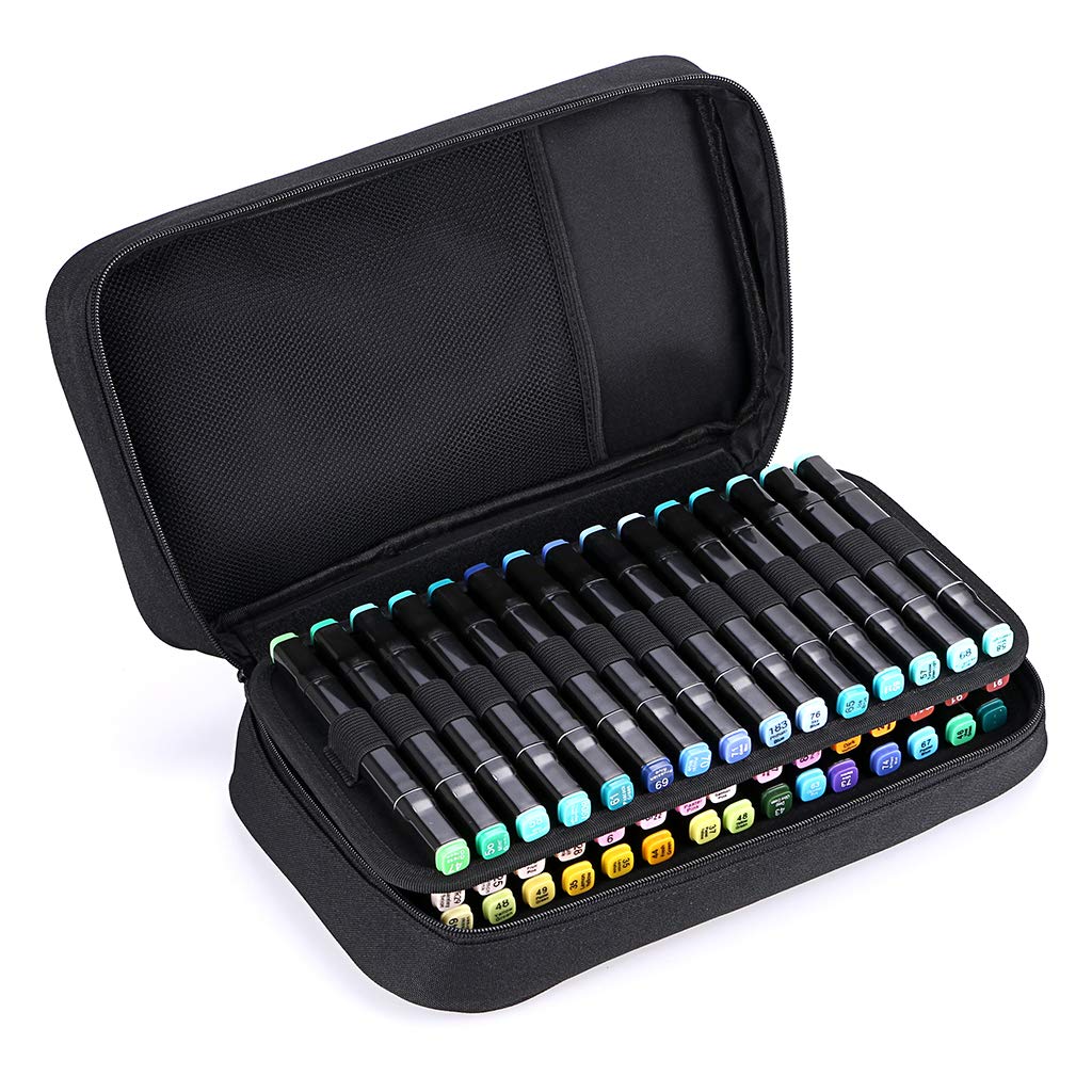 BTSKY Art Marker Carrying Case Lipstick Organizer-60 Slots Canvas Zippered Markers Storage for Prismacolor Touch Spectrum Noir Paint Sharpie Markers, Empty Wallet Only (Pink)