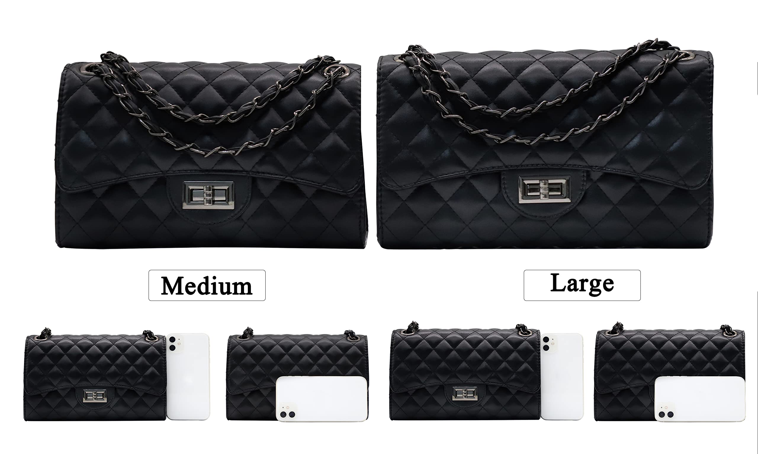 Eveupp Quilted Crossbody Bags for Women Black Chain Purse Leather Quilted Bag Clutch Purses Large