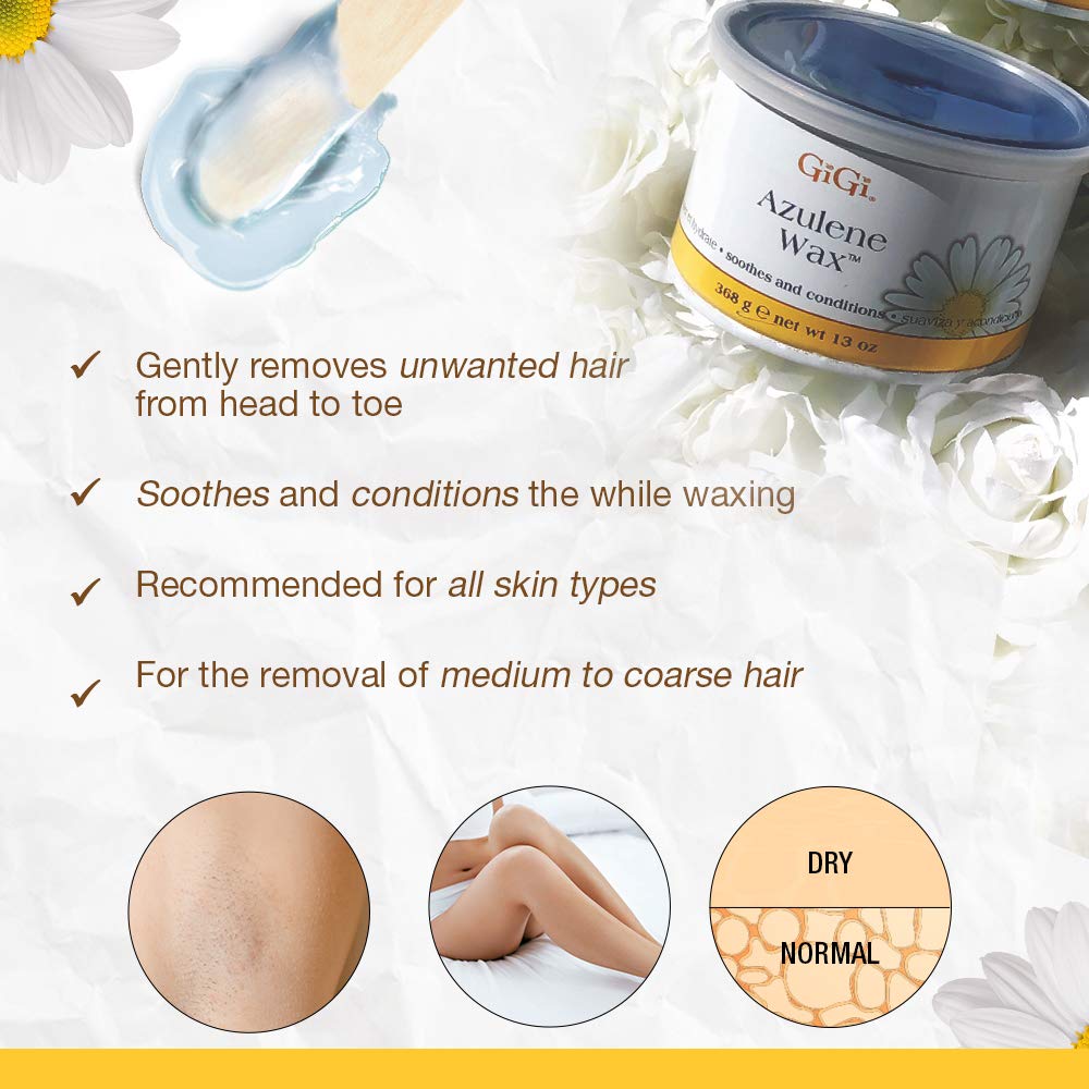GiGi Azulene Hair Removal Wax, Whole Body Soft Wax, Soothes and Conditions, Normal Skin, 13 oz. 1-pack