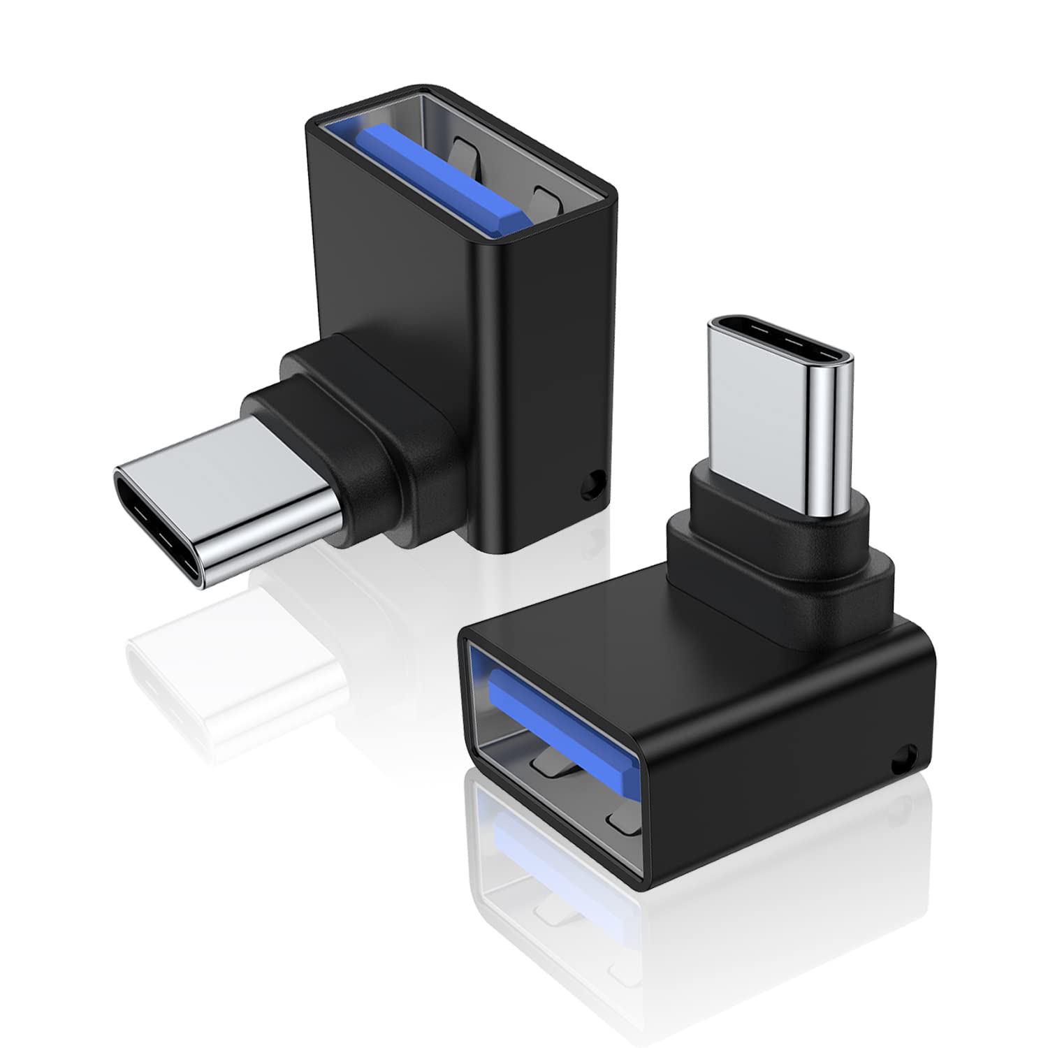 AreMe 2 Pack 90 Degree USB C to USB Adapter, Up and Down Angle USB C Male to USB 3.0 Female Connector Converter Compatible for MacBook Pro Air Laptop and More Type C Devices (Black)
