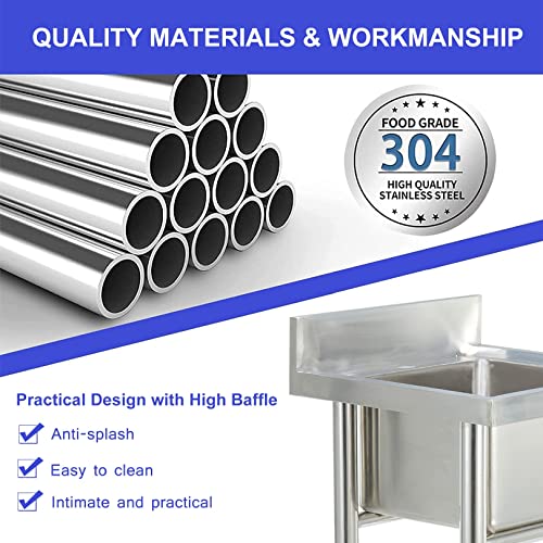 ALEEJA Stainless Steel Prep & Utility Sink w/Faucet, Compartment Commercial Kitchen Sink for Restaurant, Kitchen, Laundry, Garage