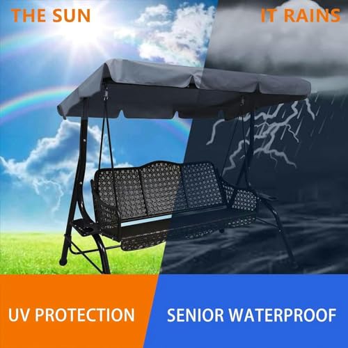 BTURYT 210DSwing Sun Shade Cover Replacement Canopy Seat Chair Sunshade Waterproof Cloth Swing Garden Rocking 2or3 Seats Outdoor Seat Hammock Bench(Only Cover)