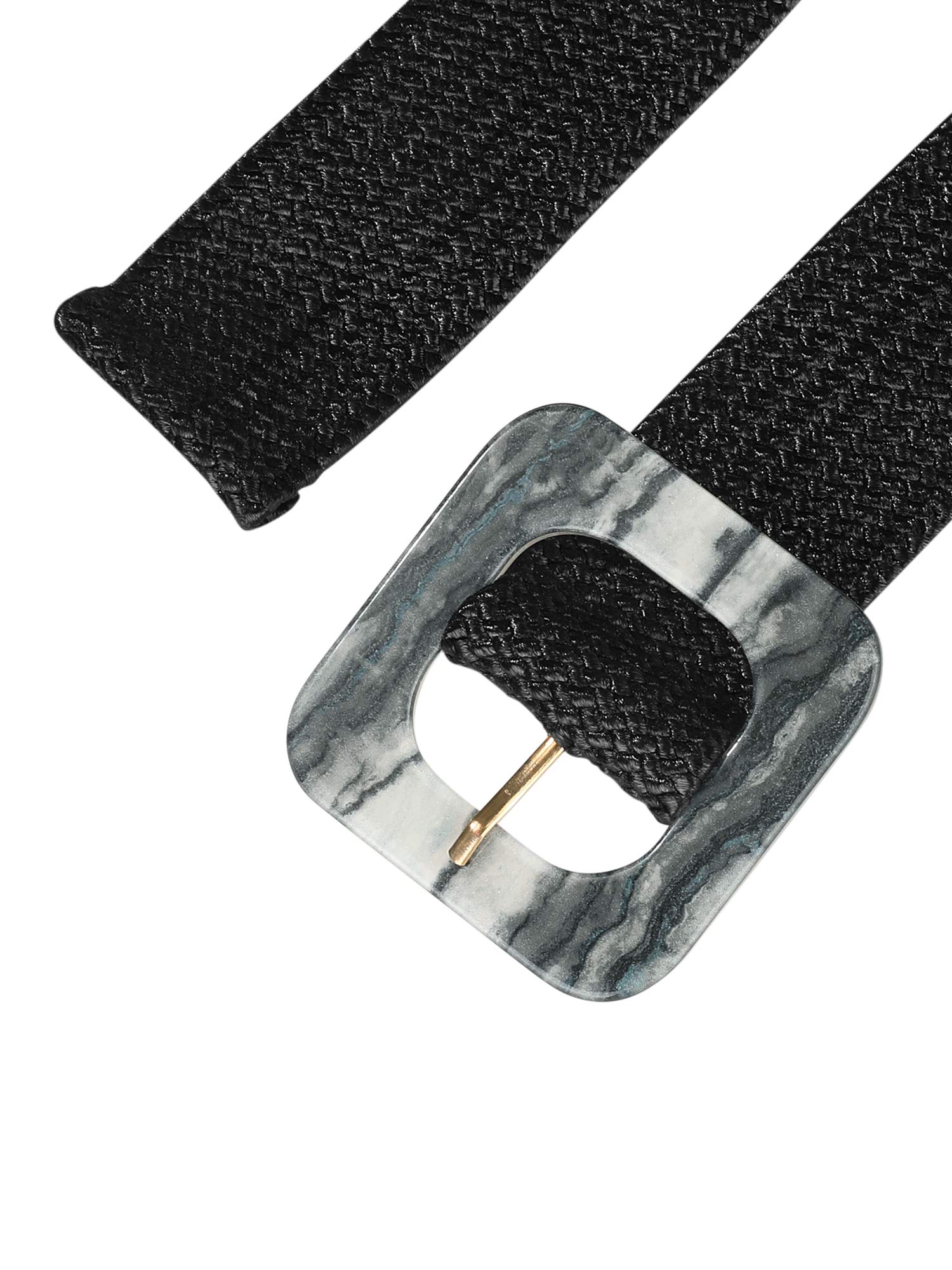 Allegra K Womens Stretchy Wide Waist Belts Braided Belts for Dress Square Buckle Adjustable 60-75cm/23.62-29.53" Black
