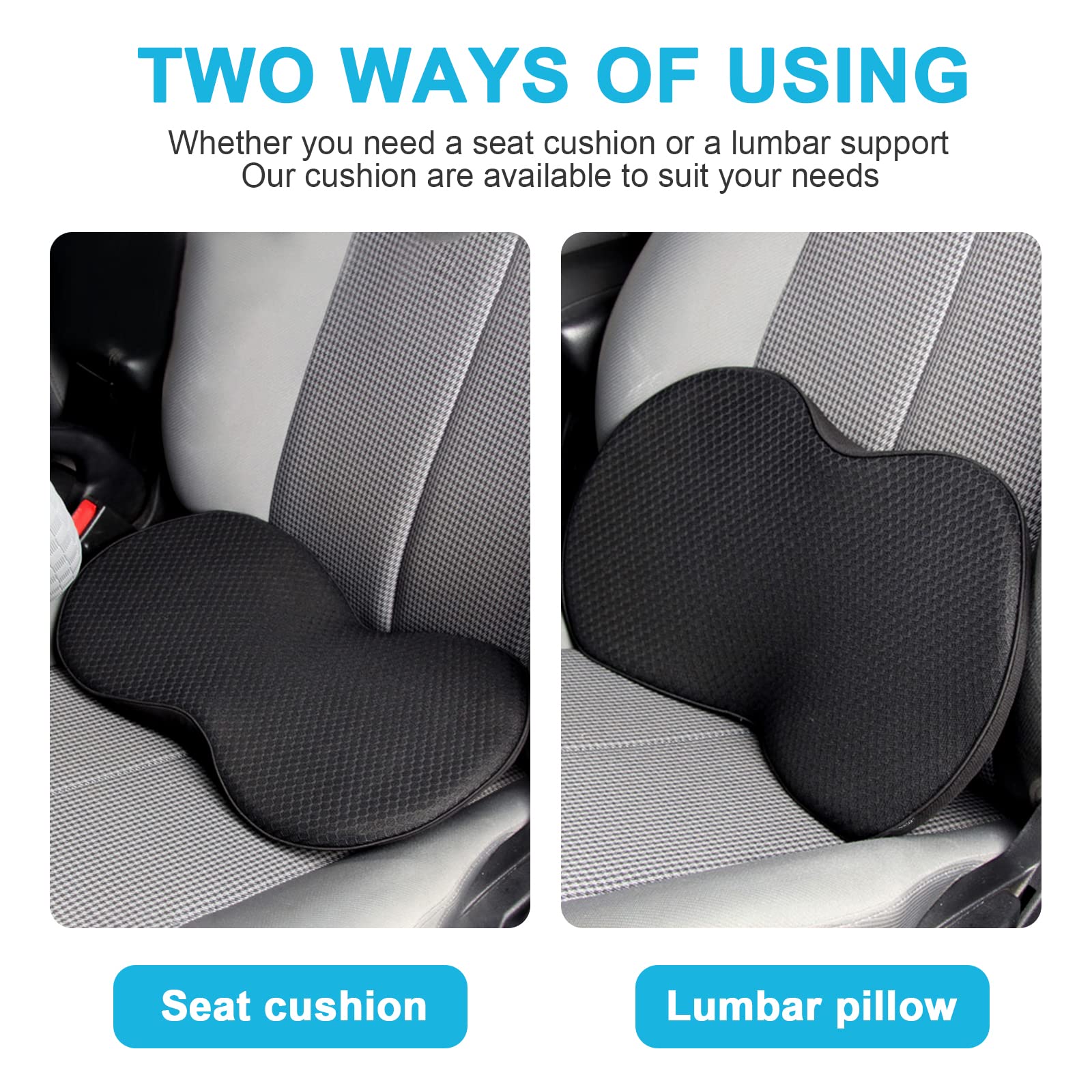 ALMEIOSE Car Seat Cushion, 4D Memory Seat Cushion , Mini Lumbar Support Pillow- Car Seat Cushions for Driving - Road Trip Essentials for Drivers (Black)