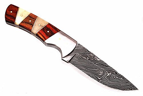 AishaTech Fortune Custom Hand Made Hunting Knife Damascus Steel Blade Wood Bone Handle