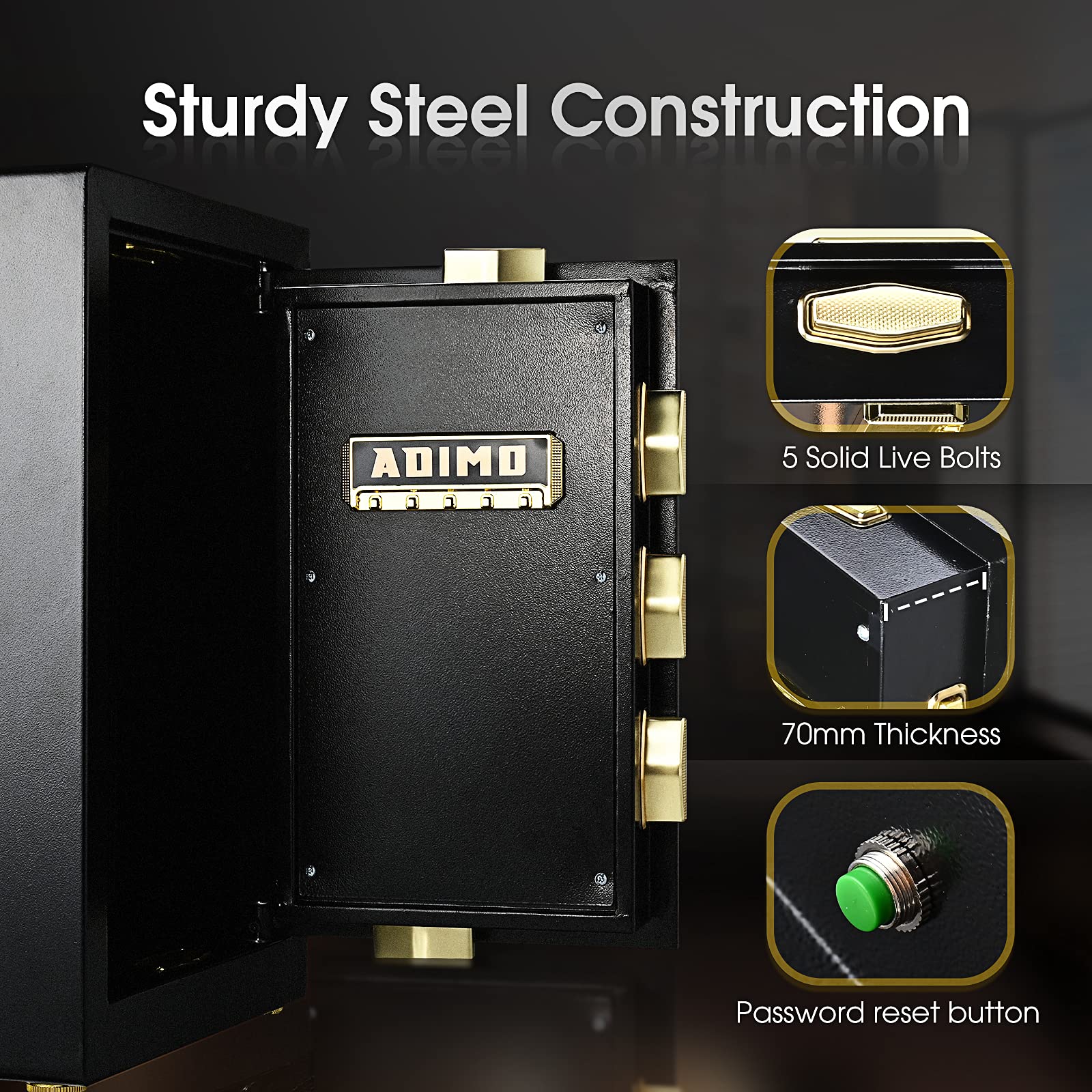 ADIMO Safe, 2.2 Cubic Feet Cabinet Safe Box with Digital Keypad and Key Lock, Built In Cabinet Box, Double Keys, Removable Shelf for Jewelry, Documents, Valuables