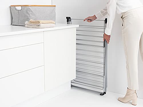 Brabantia HangOn Laundry Drying Rack with Garment Rail (82ft / Metallic Gray) Compact, Foldaway, Adjustable Indoor Stainless Steel Clothes Horse