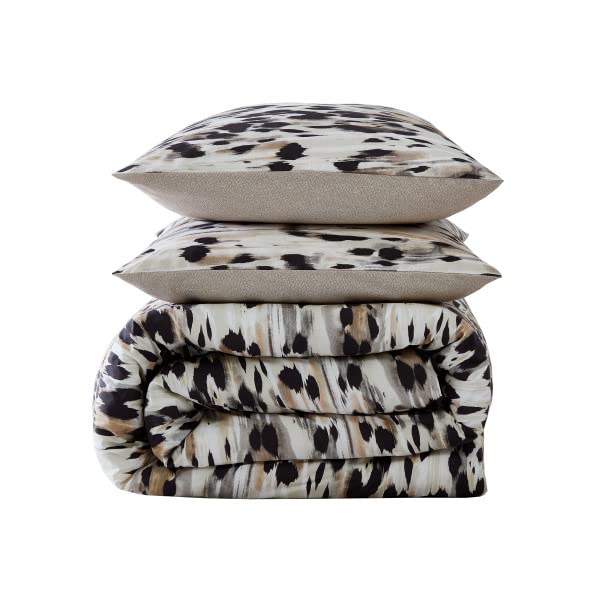 Kenneth Cole New York - Queen Duvet Cover Set, Cotton Reversible Bedding with Matching Shams, Modern Home Décor (Abstract Leopard Brown, Queen)