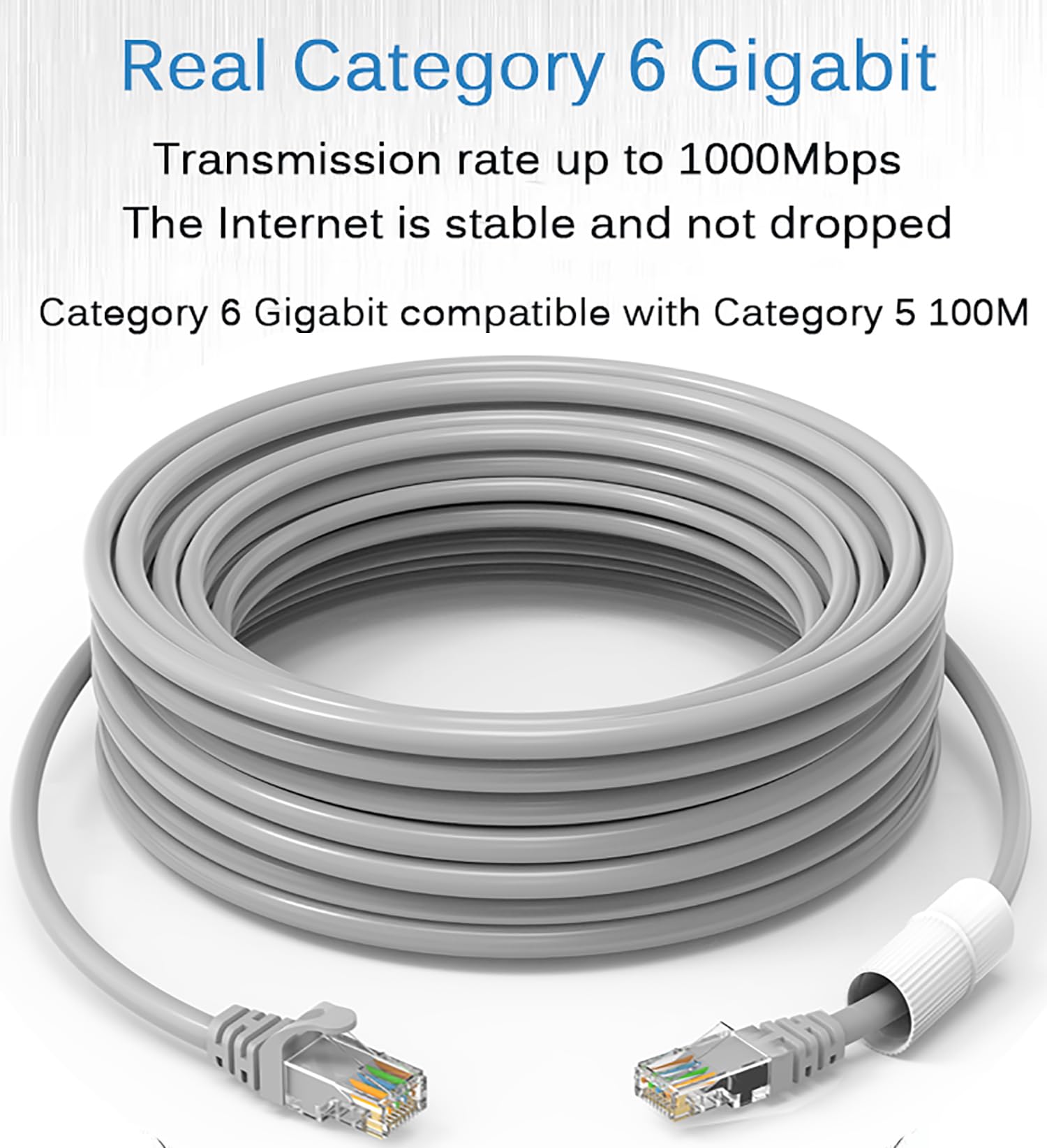 cat6 ethernet Cable 100 ft,Cat 6 Outdoor Ethernet Cable 100 ft Waterproof, Direct Burial,In-Ground High Speed LAN Network, Internet Cord LAN Cable 100ft Cat6 1000Mbit/s poe Camera ethernet Cable 1PCS