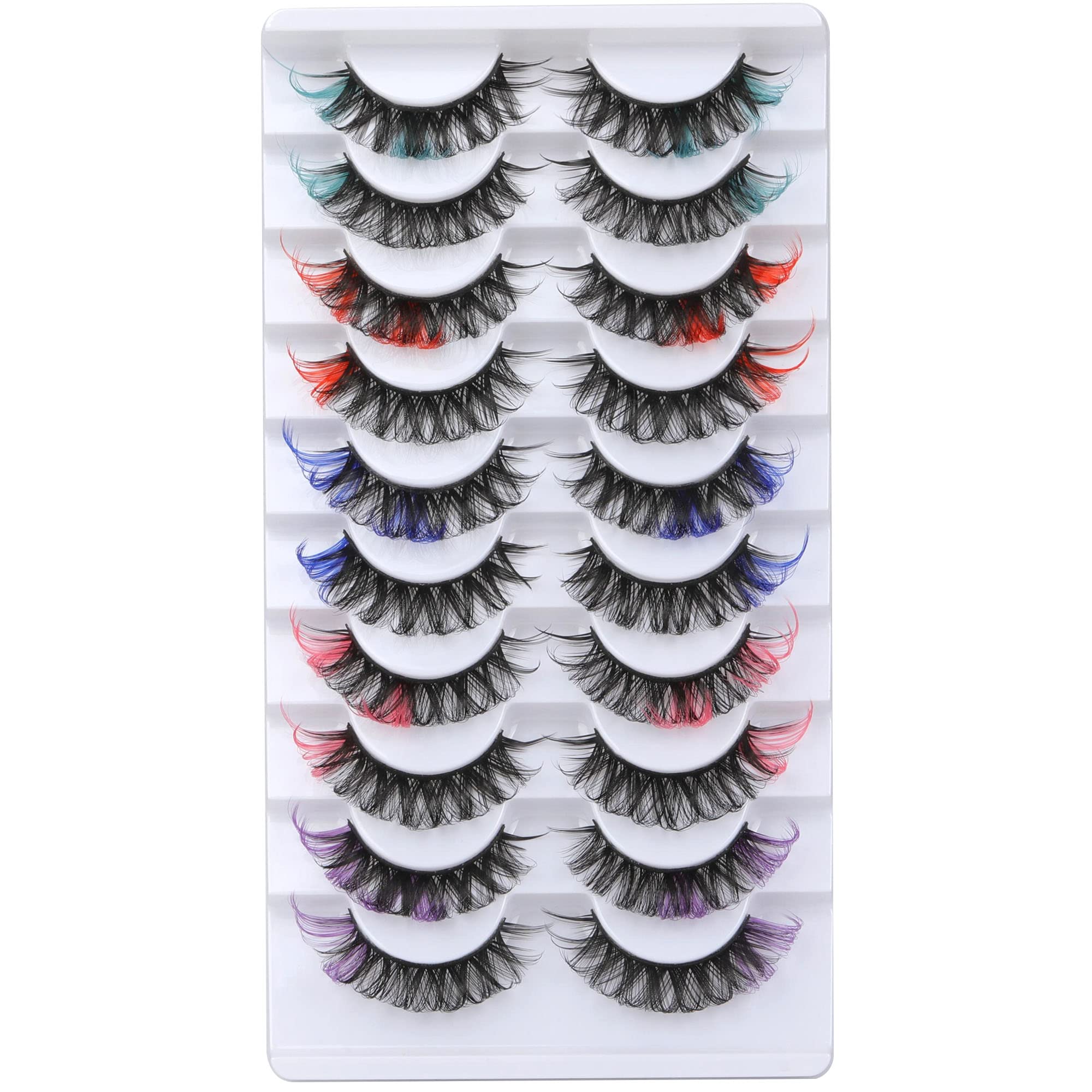 ALPHONSE Colored Lashes, Russian Strip False Lashes with Color, D Curl Fluffy Volume Curly Faux Mink Lash Pack 10 Pairs