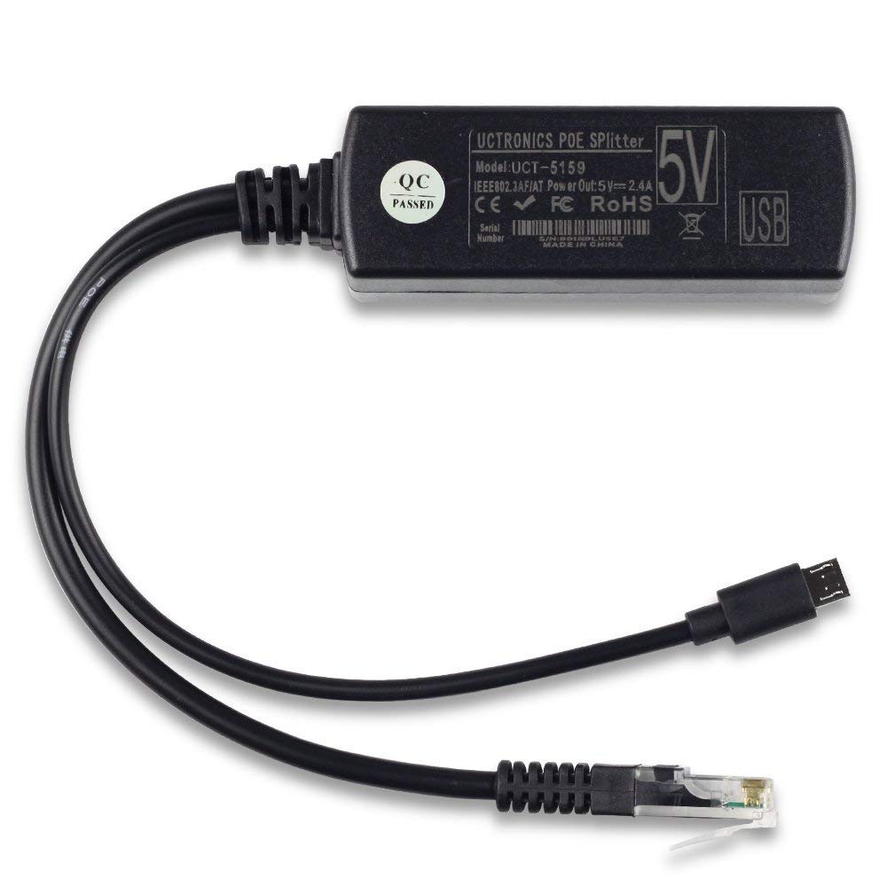 UCTRONICS IEEE 802.3af Micro USB Active PoE Splitter Power Over Ethernet 48V to 5V 2.4A for Tablets, Dropcam or Raspberry Pi 2/3B+ (48V to 5V 2.4A)