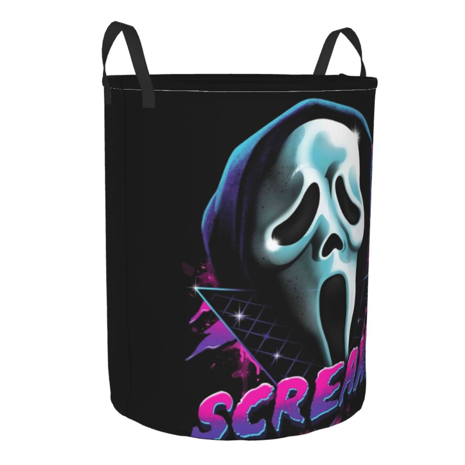 Movie Scream Theme Horror Dirty Clothes Laundry Hamper Durable Waterproof Polyester Laundrys Baskets With Handle Circular Foldable Storage Basket