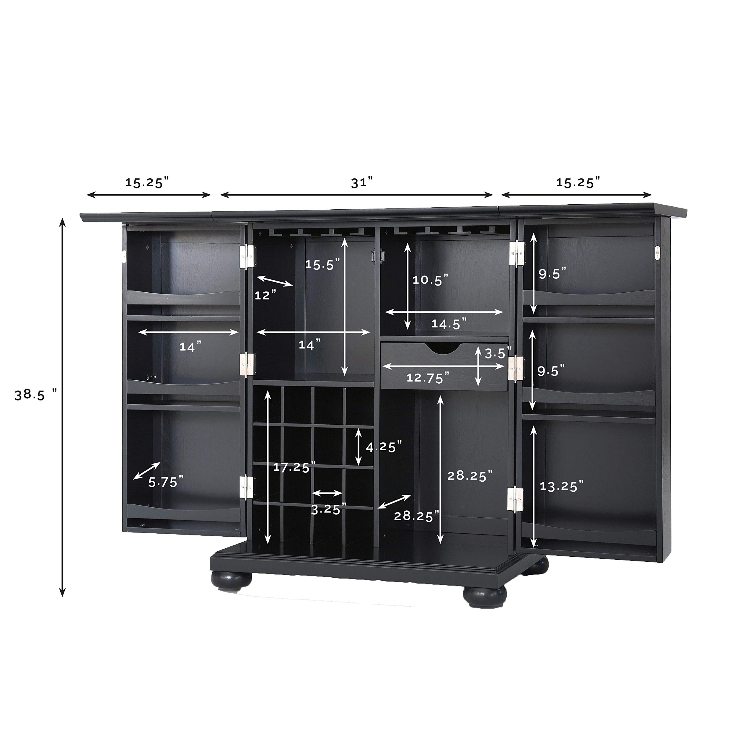 Crosley Furniture Alexandria Expandable Bar Cabinet with Storage Shelves, Drawer, and Wine Rack, Black