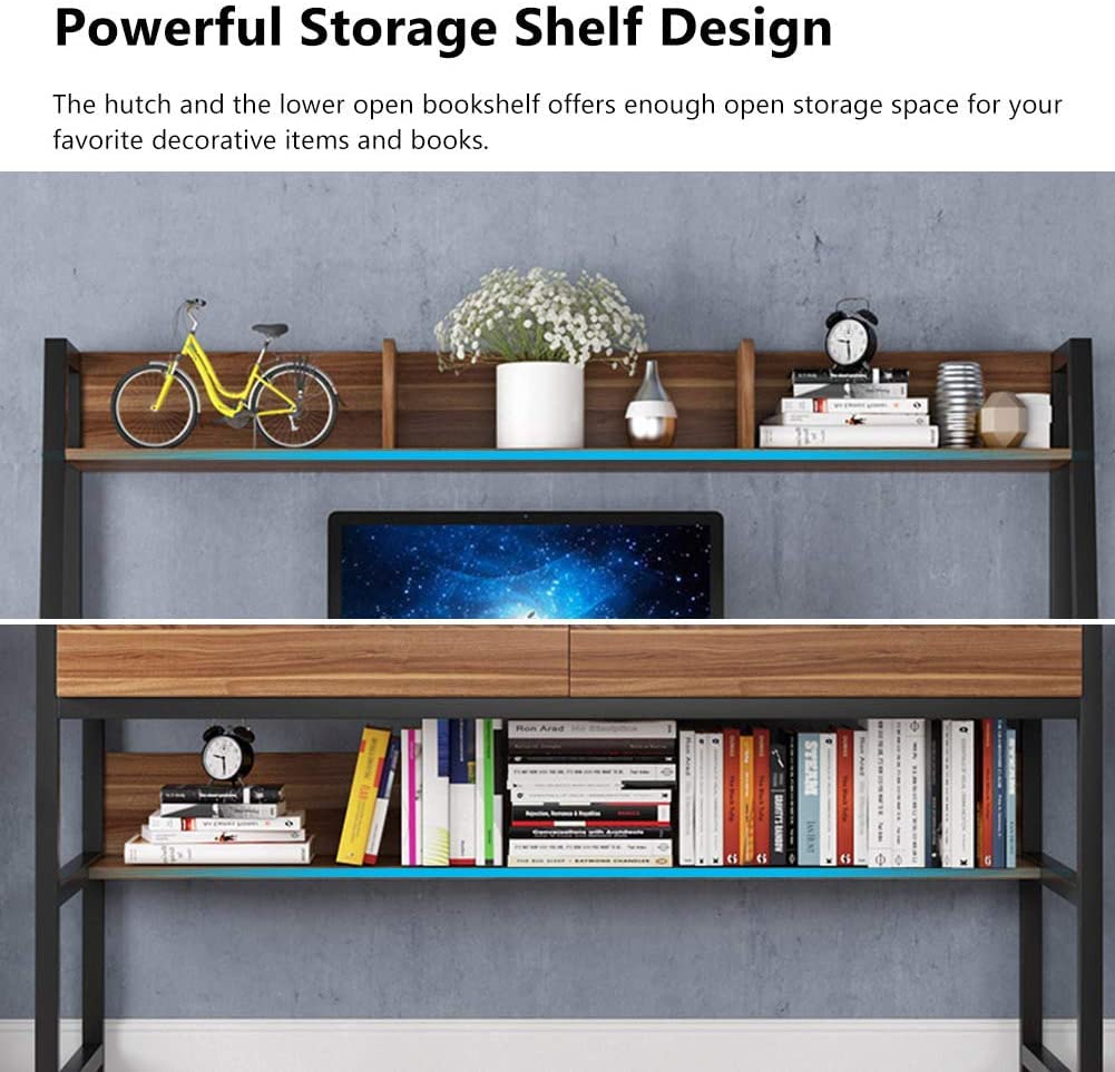 Tribesigns Large Computer Desk with Bookshelf and Drawers, Writing Desk Gaming Gamer Table with Storage and Hutch, 47 “Wood and Metal Craft Table for Home Office