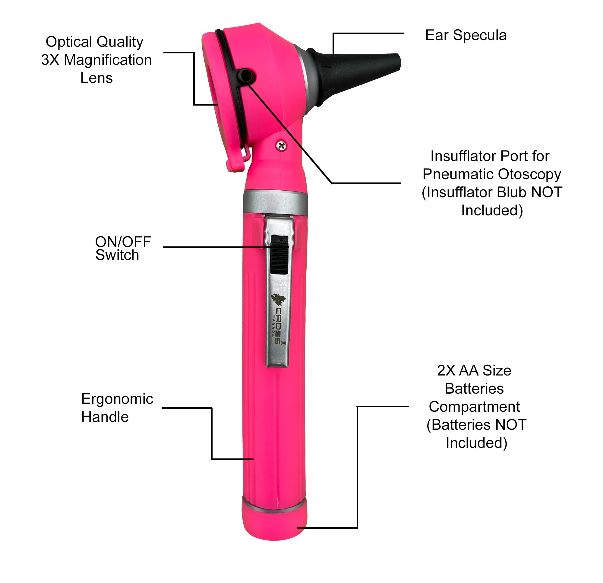 Cross Canada 11-080 Physician Fiber Optic LED Pocket Otoscope Diagnostic Set - Pink