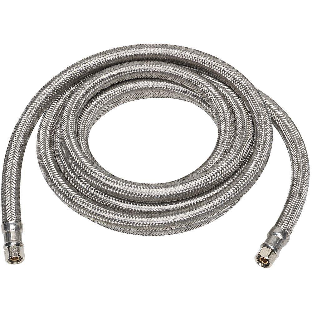 Braided Stainless Steel Ice Maker Water Supply Hose - 10 Ft - Universal 1/4" Connectors from Kelaro