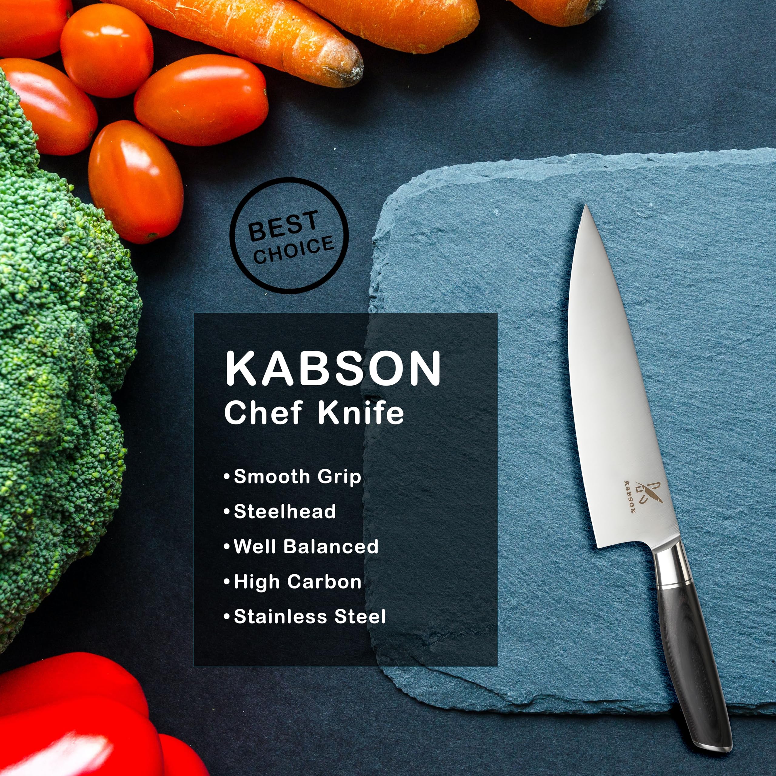 Kabson German Chef Knife Gift Box - 8'' Chef's Knives High Carbon Steel Paring Knife, With Ergonomic Handles, Professional Multipurpose Kitchen Knife with Sharpener and Finger Guard