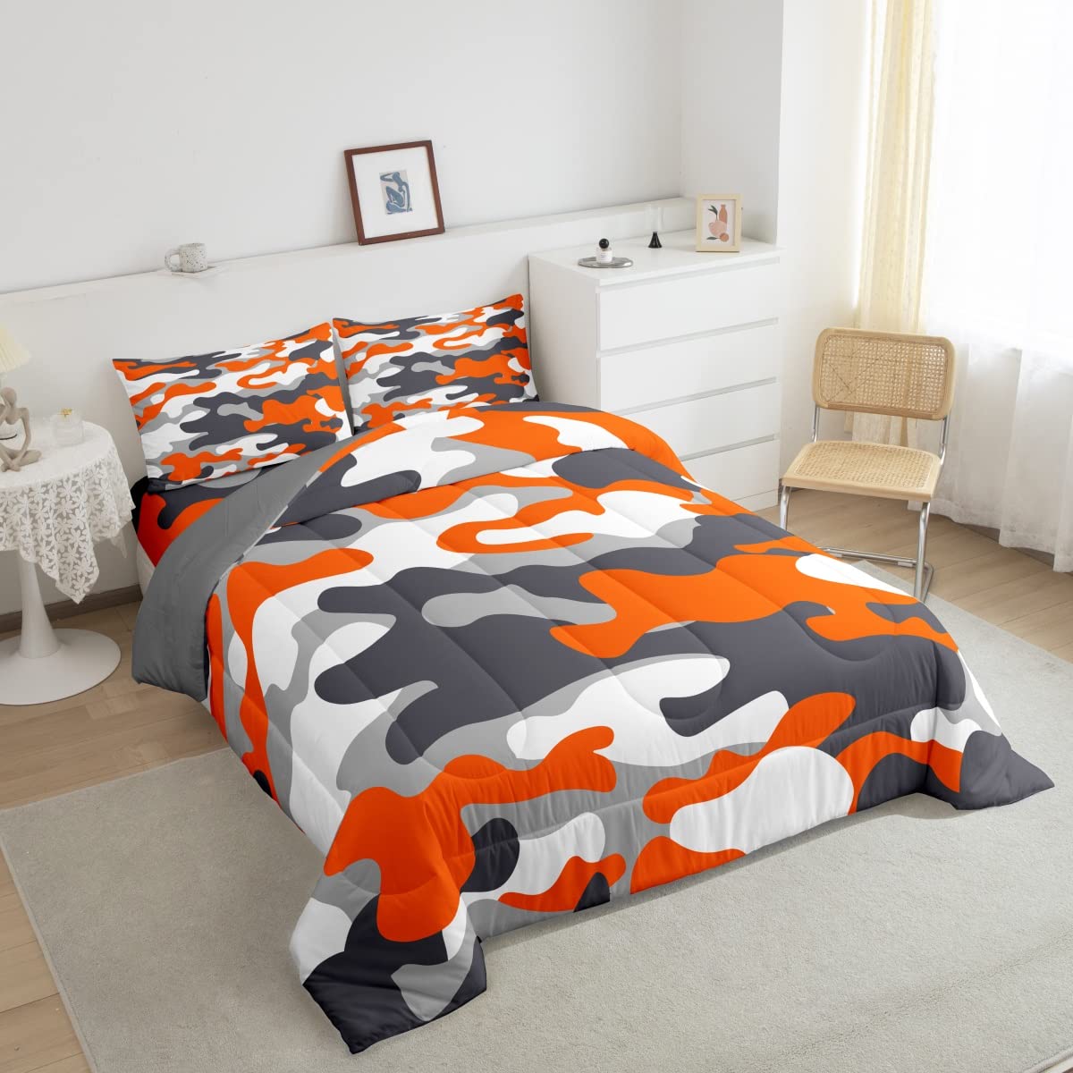 Feelyou Twin Size Camouflage Comforter Set 2Pcs Kids Bedding Set for Boys Girls Teens 1 Comforter & 1 Pillowcase(Twin,Orange)