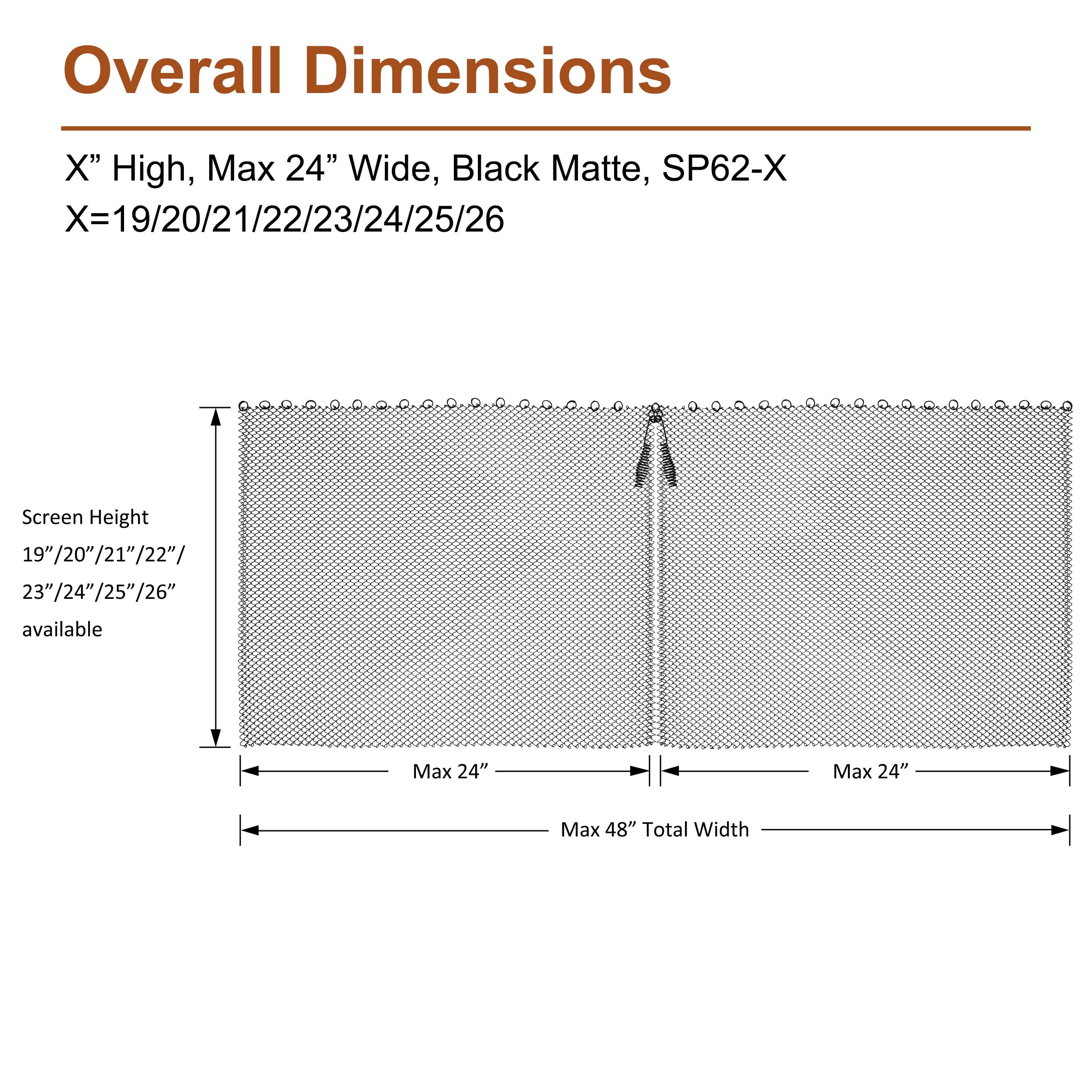 LegendFlame Fireplace Mesh Screen Curtain 22” High, Two 24" Wide Panels, Black Matte, SP62-22