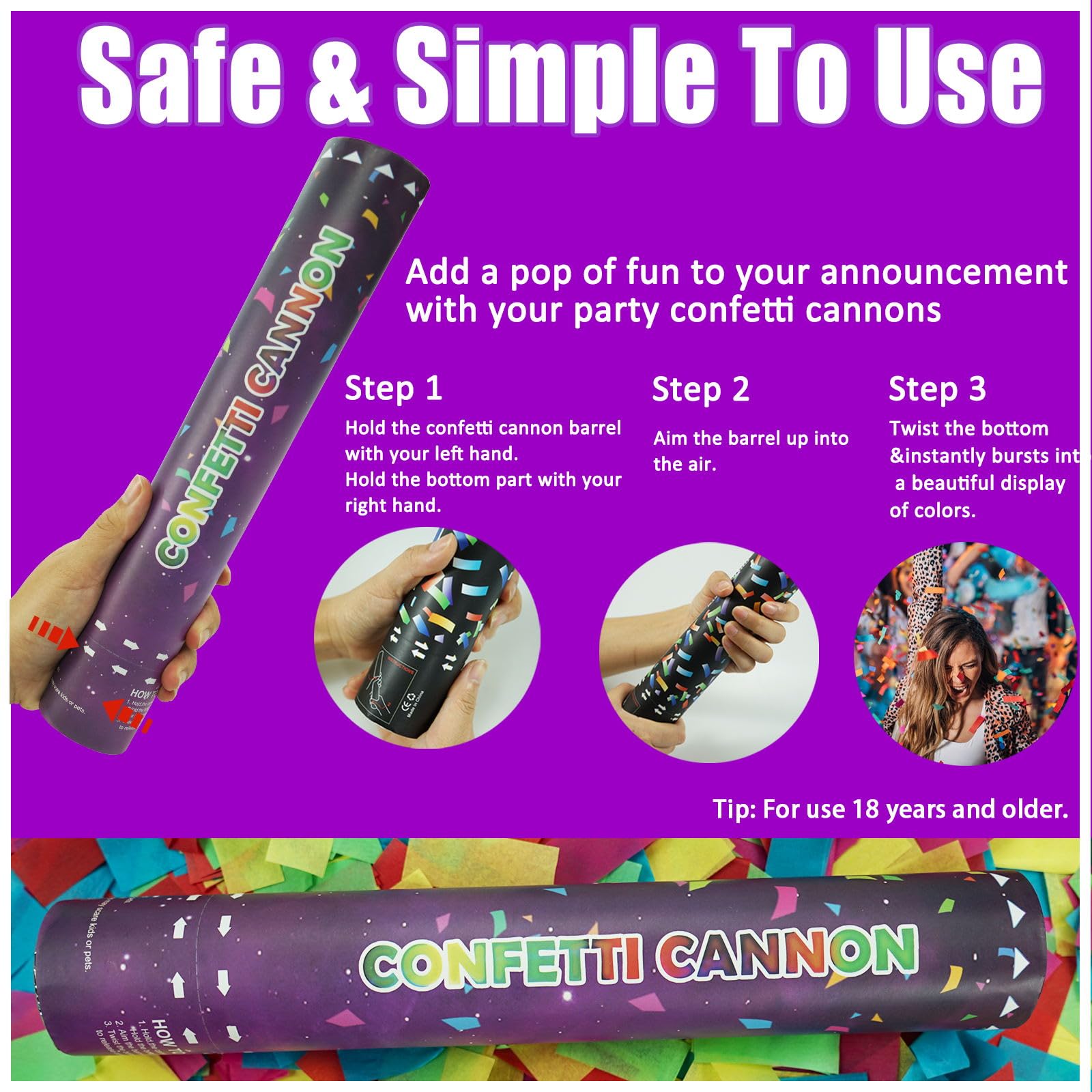 Biodegradable Confetti Cannon Party Poppers - 6 Pack Confetti Shooter for Birthday Graduation Wedding New Year’s Eve Celebration, Multicolor Large Confetti Cannon
