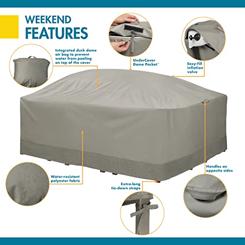 Duck Covers Weekend Water-Resistant Outdoor Rectangular Table & Chair Cover with Integrated Duck Dome, 107 x 82 x 32 Inch, Moon Rock, Patio Covers for Outdoor Furniture