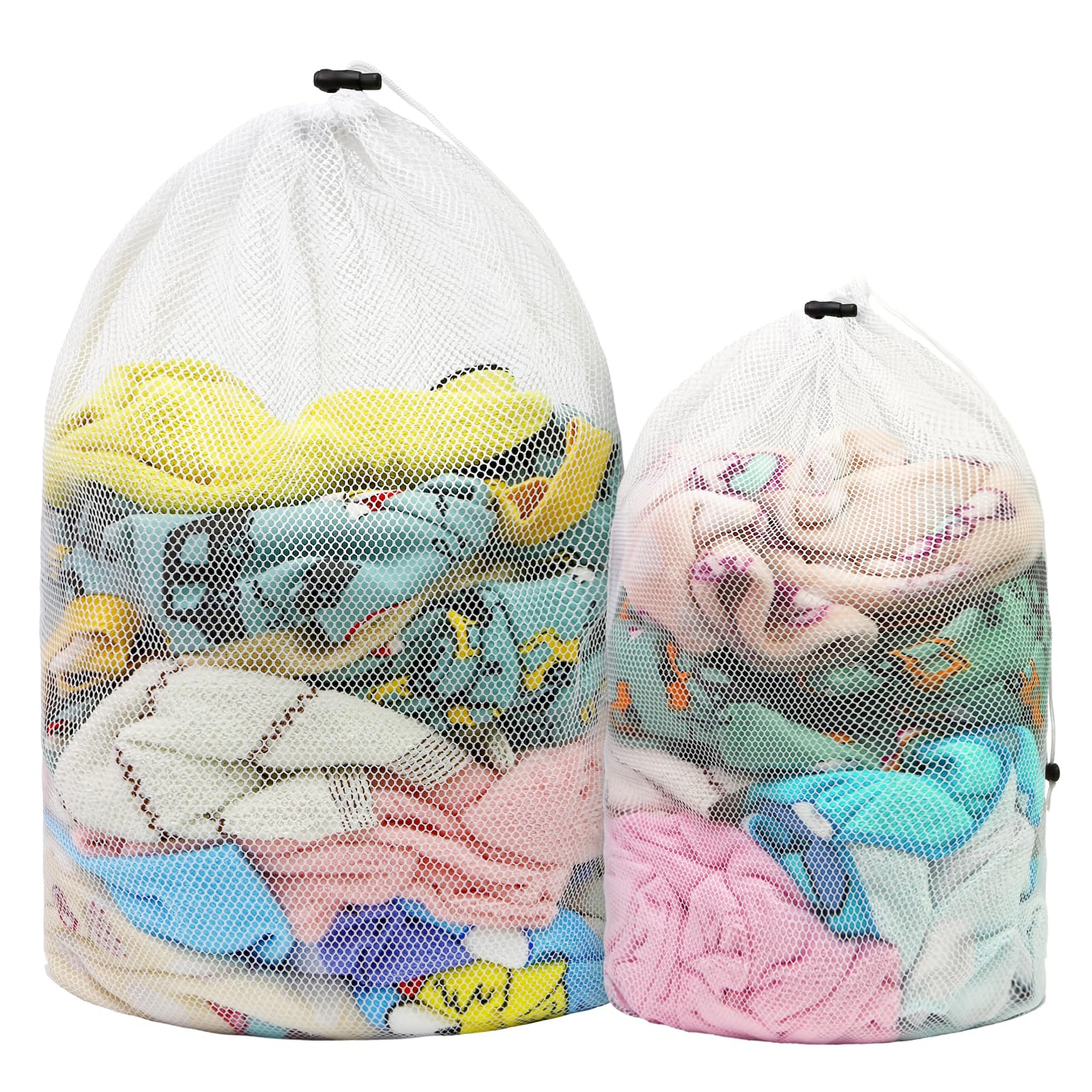 Carbrea 2 Pack Mesh Laundry Bags - Laundry Bag for Delicates with Drawstring Closure Wash Bag for Hamper Dorm Travel College Storage - White