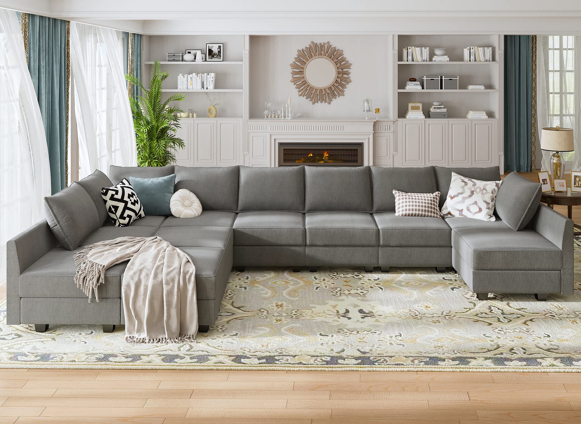 HONBAY Convertible U Shaped Modular Sofa with Chaise Modular Sectional Couch with Storage, Oversized Modular Sofa Sectional Couch for Large Living Room,Grey