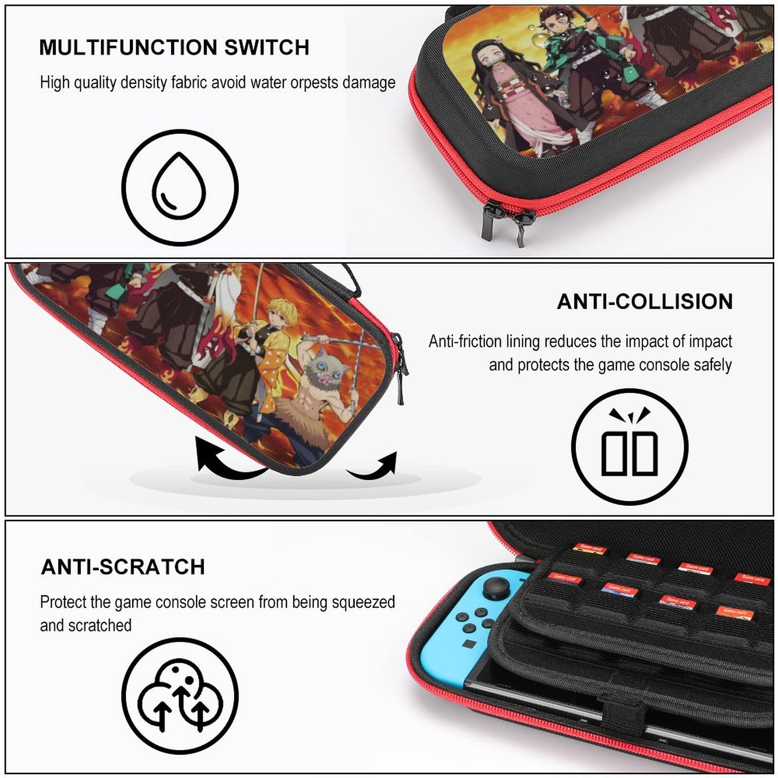 Autocean Carrying Case for Nintendo Switch, Anime Printing Protective Hard Shell Game Bag With 20 Game Card Slots for Nintendo Switch Console & Accessories