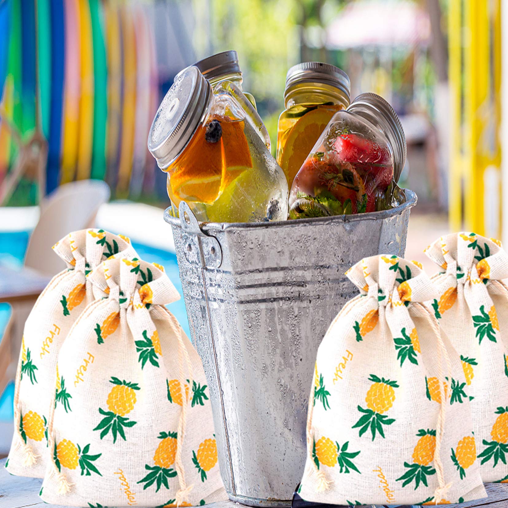 RIGHTA TECH Pineapple Gift Treat Bags Drawstring Gift Bag Pineapple Favor Bag for Wedding Bridal Shower Birthday Party Hawaiian Luau,Summer Beach Tropical Party Decorations