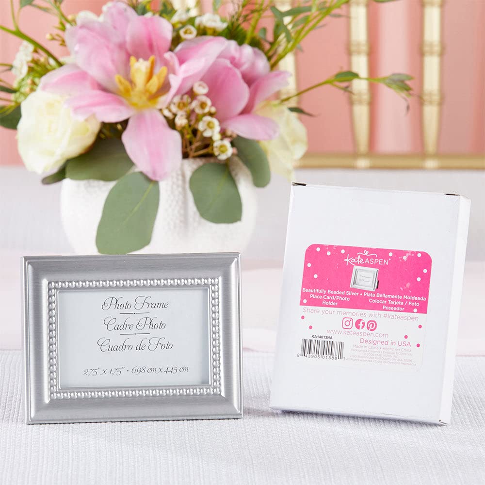 Kate Aspen 12PCS Silver Beaded Frame Place Card/Photo Holder, Place Cards Included, Wedding, Bridal Shower, Anniversary Party Decorations