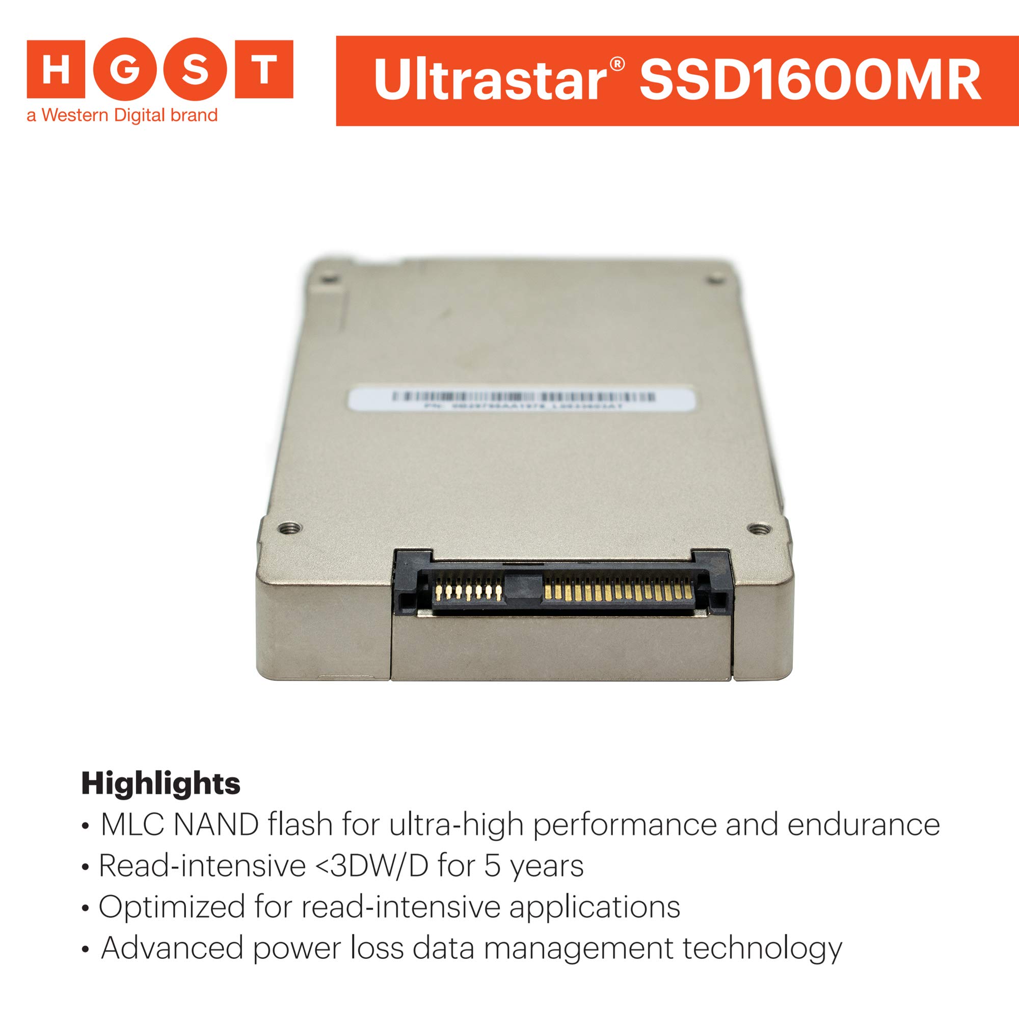 HGST Ultrastar SSD1600MR | HUSMR1616ASS200 | 0B31079 | 1.6TB SAS 12Gb/s 2.5" Inch MLC NAND | 130K / 30K IOPS random R/W | T10 End-To-End Data Protection | Enterprise Solid State Drive SSD