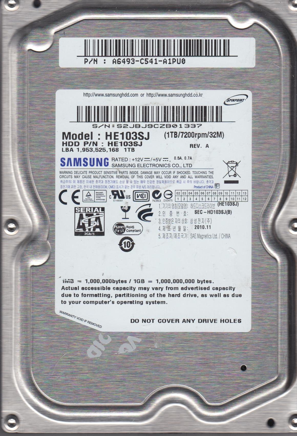 SpinPoint F3R HE103SJ 1 TB Internal Hard Drive