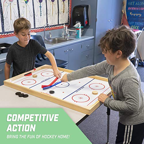GoSports Ice Pucky Wooden Tabletop Hockey Game for Kids & Adults - Includes 1 game board, 2 Hockey Sticks & 3 Pucks