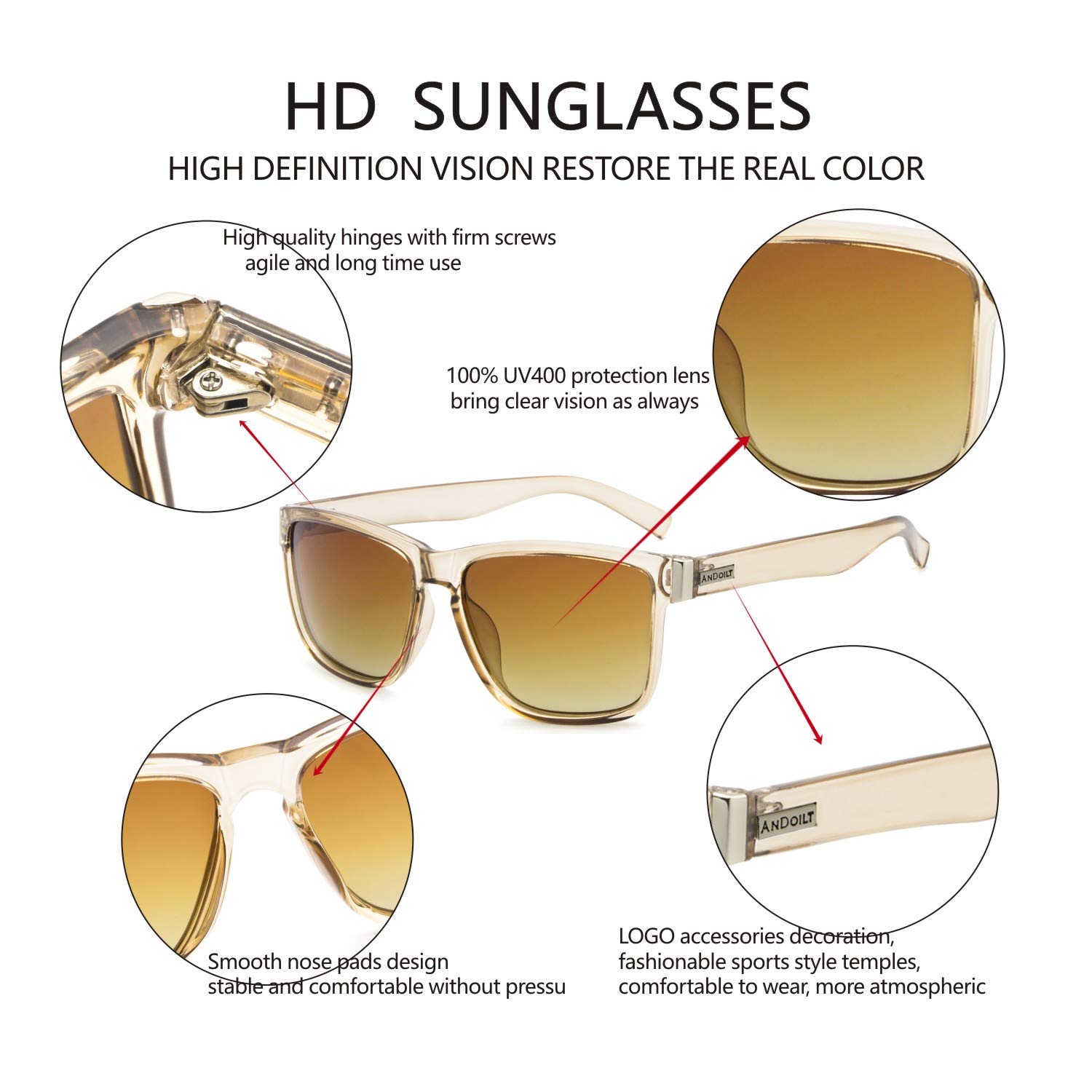 ANDOILT Polarized Sunglasses for Men Women Trendy Vintage Retro Fashion Square Sun Glasses Champagne