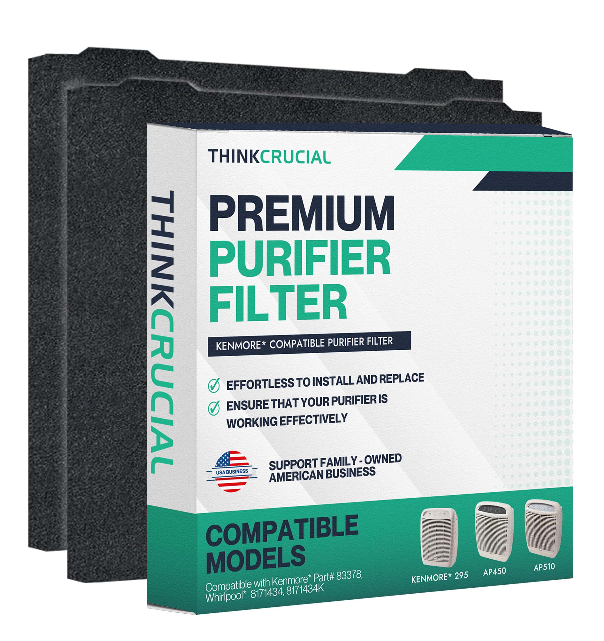 Crucial Air Replacement Carbon Air Filter - Compatible with Kenmore Part # 83378, Whirlpool 8171434, 8171434K – Fits Air Purifier Kenmore 295 Series, Whirlpool AP300, AP350, AP450, AP510 (1 Pack)