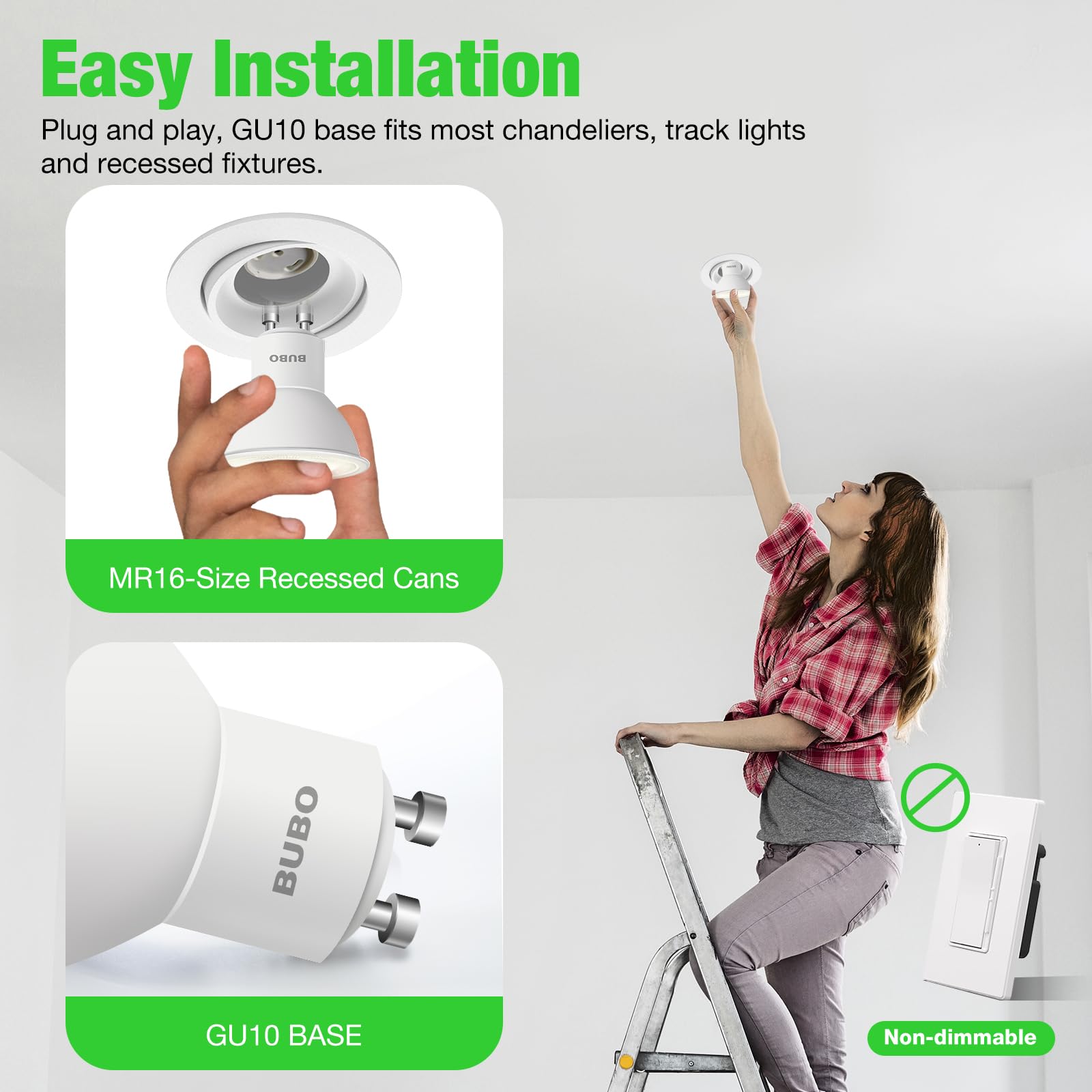 BUBO GU10 LED Bulb 6W Equivalent 50W, 3500K Natural White 650 Lumens, Non-Dimmable GU10 Bulb Replacement for Track Lighting, MR16 LED Bulb for Kitchen, Range Hood, Living Room, Bedroom, 4 Pack