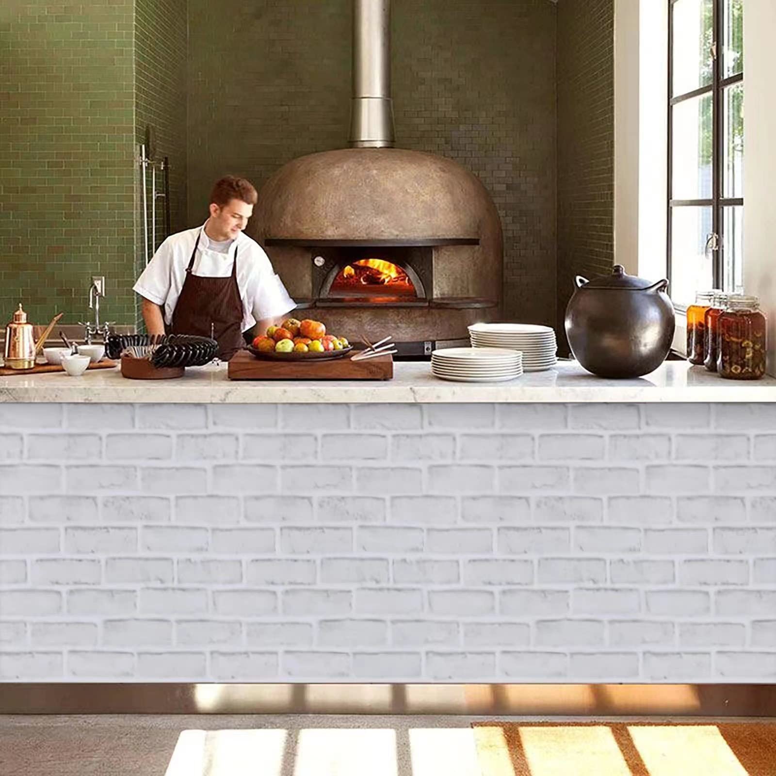 ComShion White Brick Peel and Stick Wallpaper Waterproof Self-Adhesive Faux White Brick Contact Paper for Fireplace Accent Walls Wallpaper Backsplash School 17.7βx118β