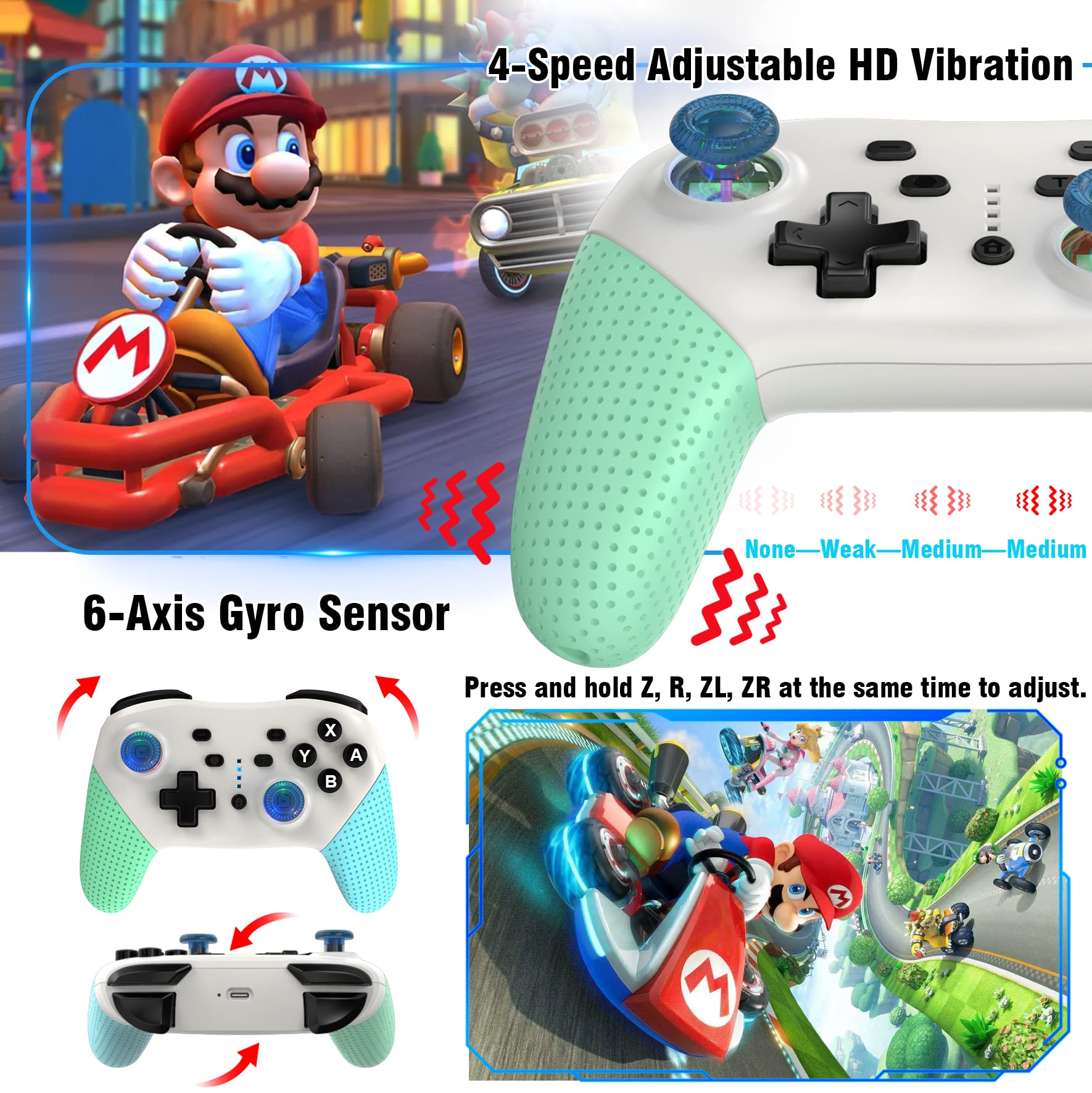 Akvwj Switch Pro Controller, UPgrade Switch Controllers Compatible with Nintendo Switch Console Non-Slip Soft Silicone Handled/Joystick with LED, Support Android 6.0/Windows 7/IOS 13