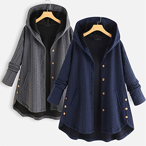Andongnywell Solid Color Hooded Single-Breasted Women's Cotton Jacket Mid-Length Irregular Jackets Overcoats (Gray,5X-Large)