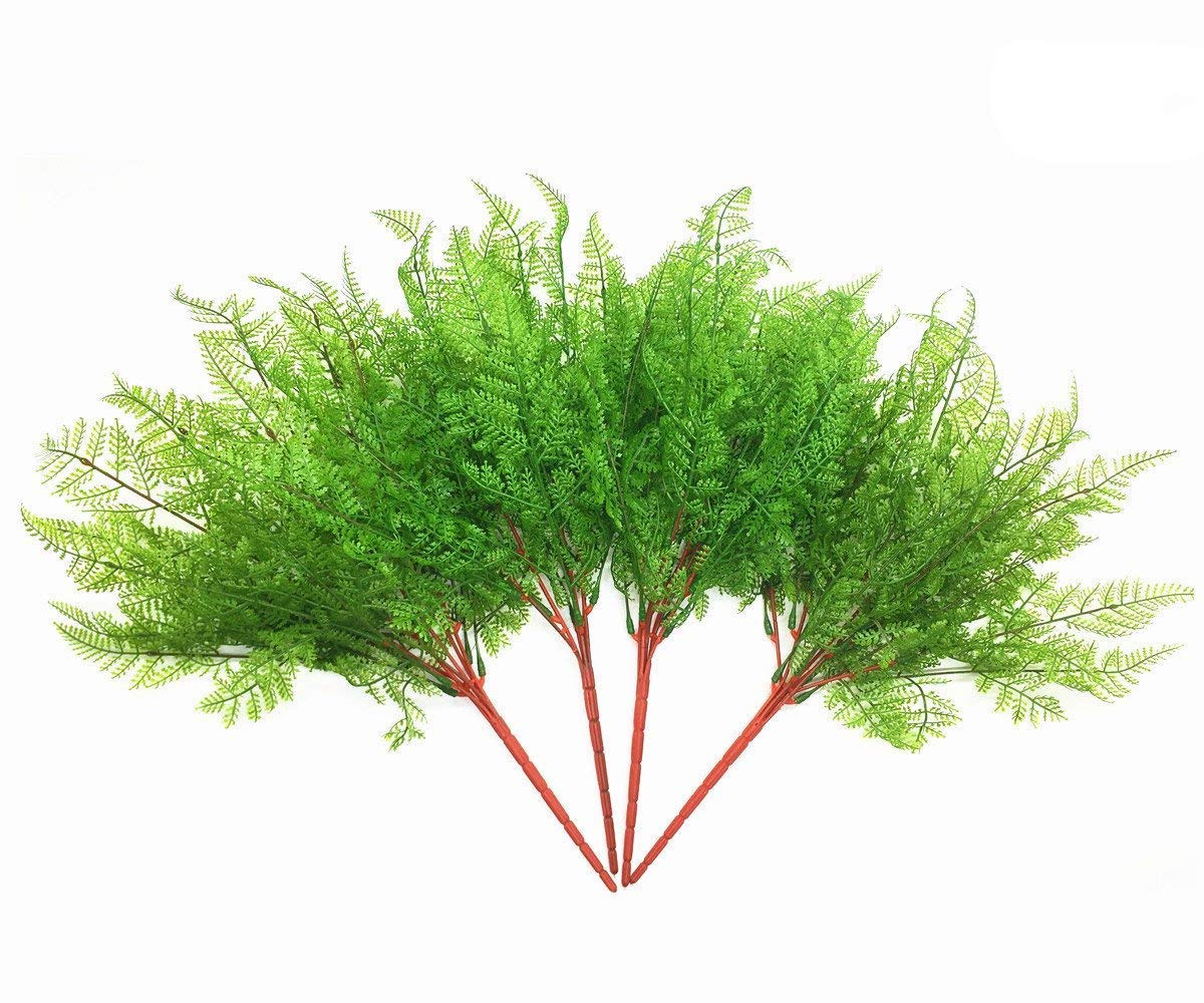 CATTREE Artificial Shrubs Bushes, Plastic Fern Leaves Persian Grass Fake Plants Wedding Indoor Outdoor Home Garden Verandah Kitchen Office Table Centerpieces Arrangements Christmas Decoration 4 pcs
