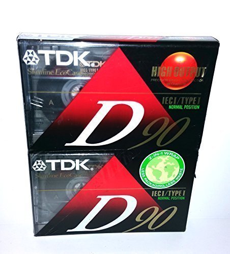 TDK Normal Bias D90 High Output Precision Rigid Construction Mechanism IEC I / Type I Normal Position - 2 Pack of Slimline EcoCase Audio Cassette Tapes