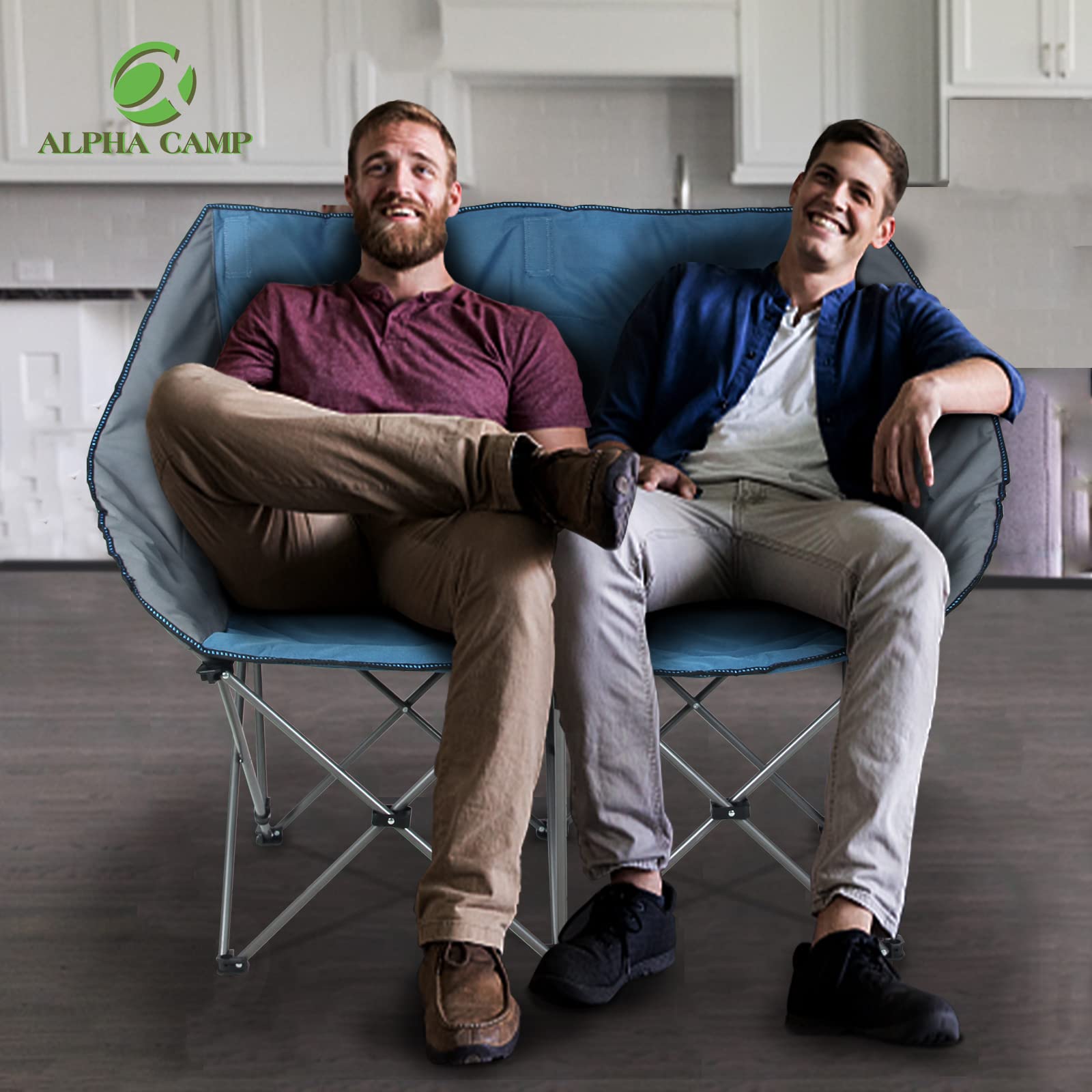 ALPHA CAMP Camping Chair Double Folding Chair Oversized Loveseat Chair Heavy Duty Support 450 LBS Oversized Steel Frame for Outdoor